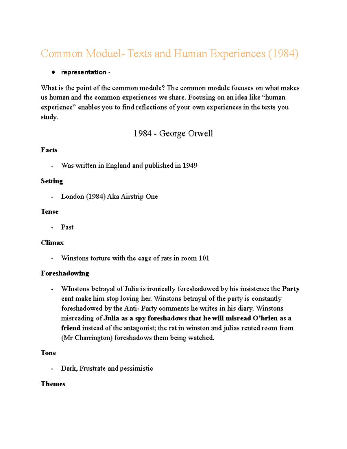 Study 1984 - Common Moduel- Texts and Human Experiences (1984 ...