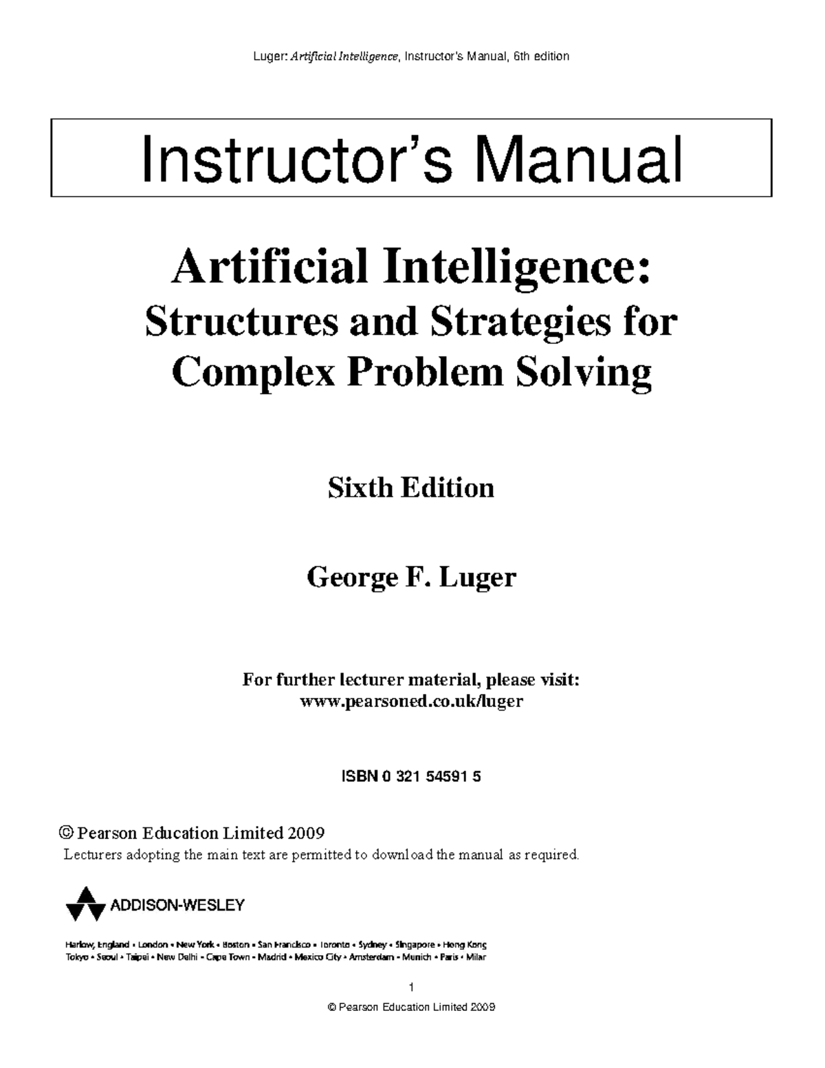 AI6th Ed IG Final JH v2 - 1 Instructor’s Manual Artificial Intelligence: Structures and ...