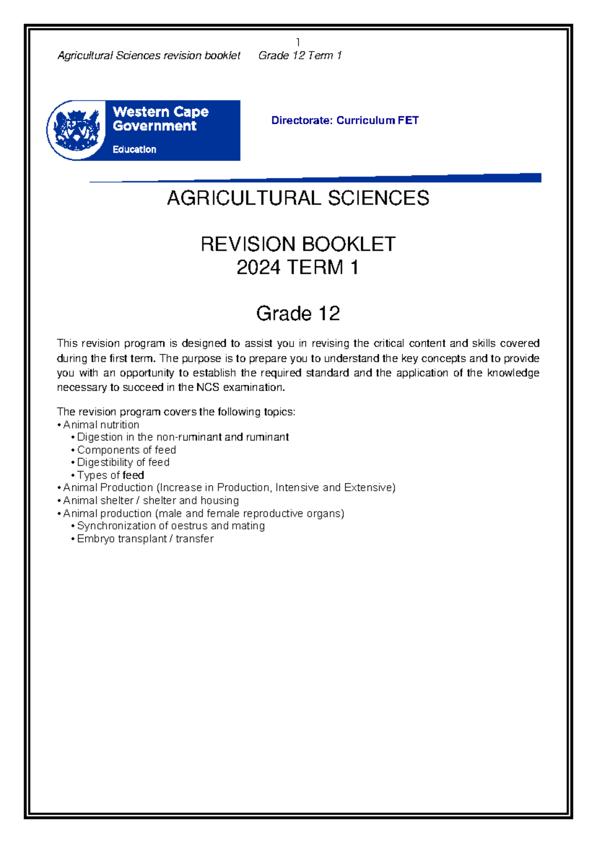 Gr 12 Agricultural Sciences Term 1 2024 Learner Resource - Agricultural ...