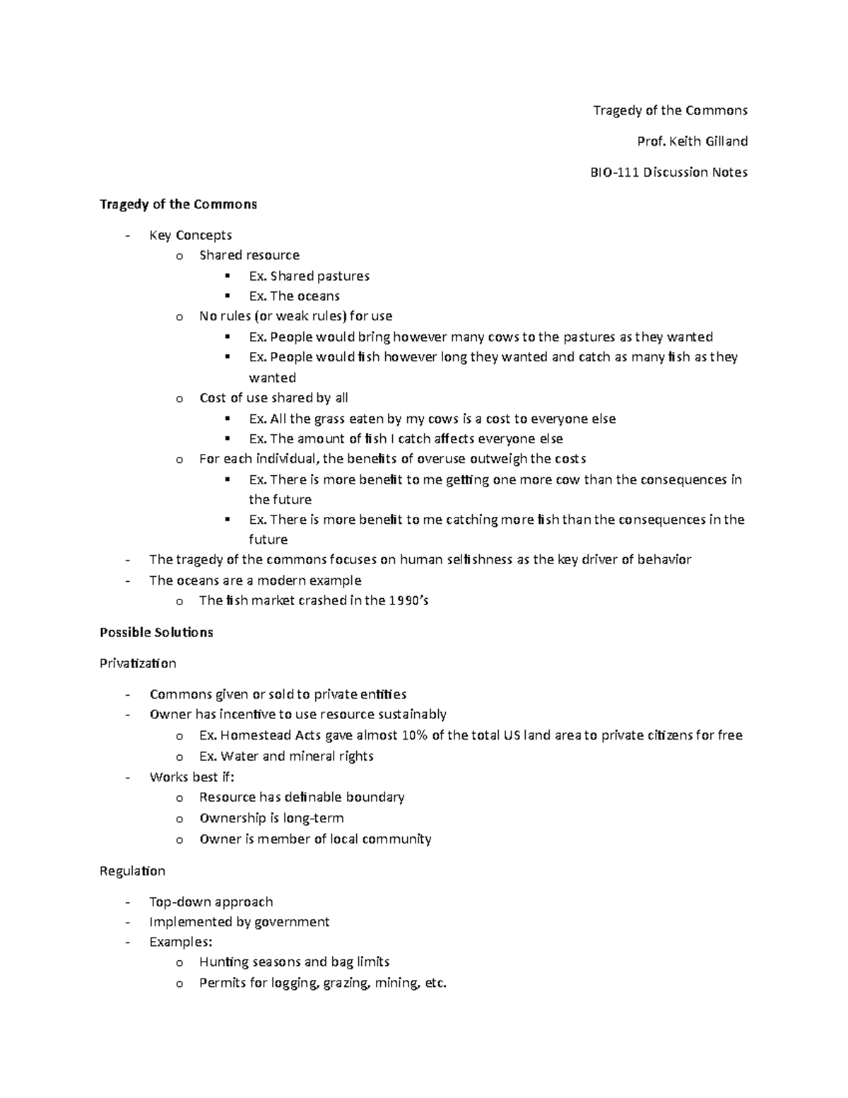 Tragedy of the Commons - Tragedy of the Commons Prof. Keith Gilland BIO ...