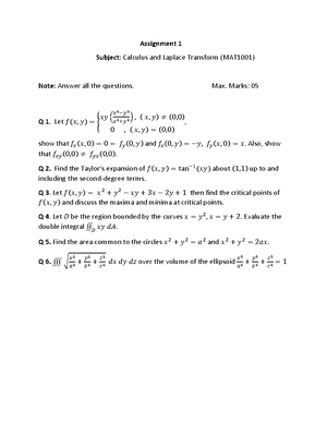Caculus and laplace transforms practice questions - Tutorial 3 Subject ...
