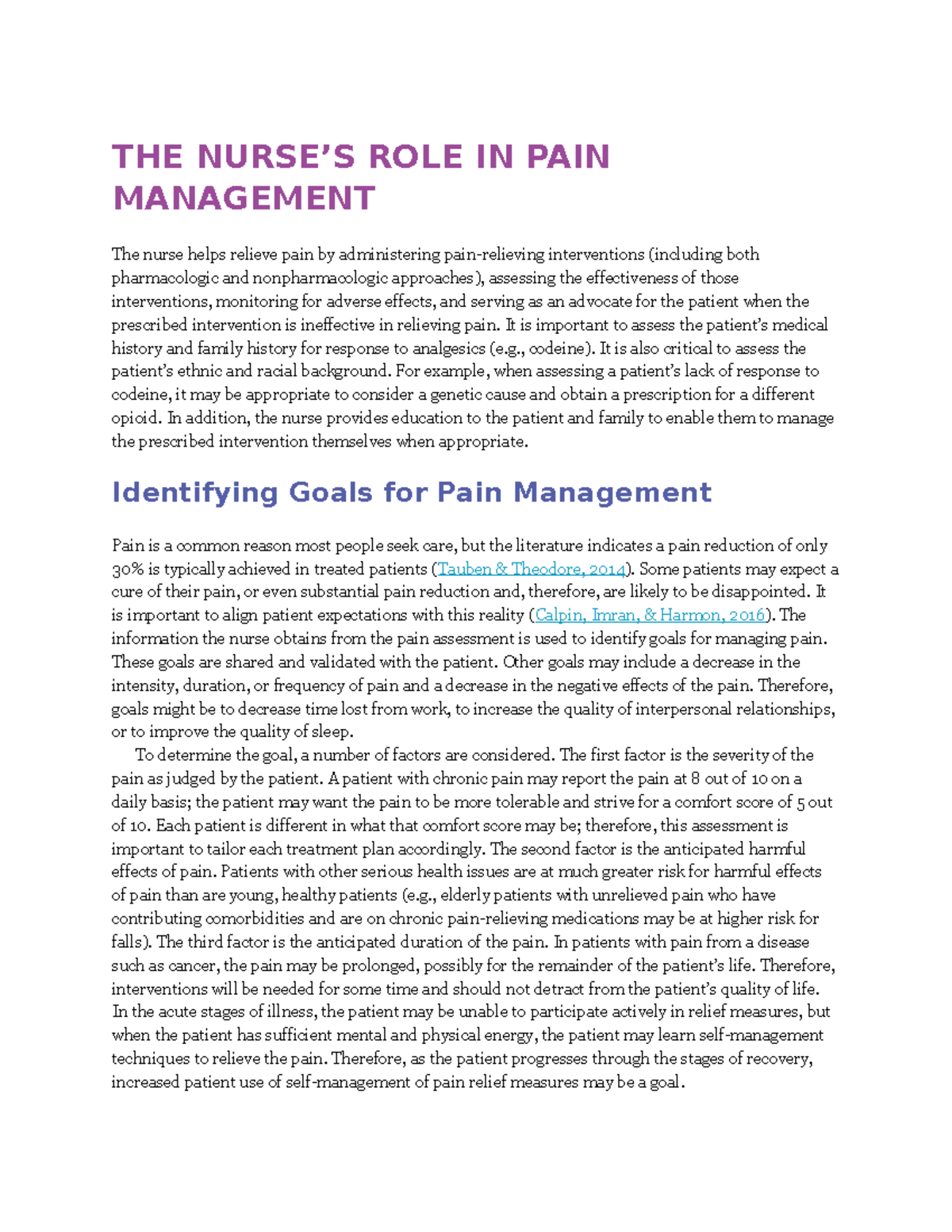 THE Nurse’S ROLE IN PAIN Management - THE NURSE’S ROLE IN PAIN ...