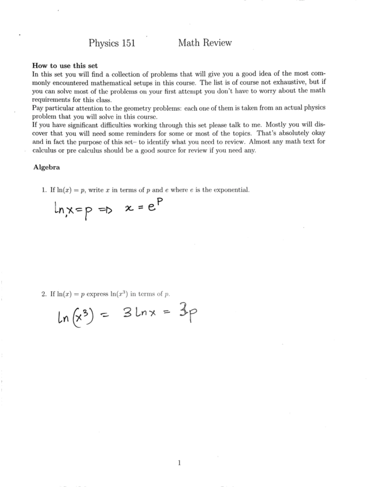 PHYSICS 141 Math Review Soln - Physics141L - 7. 8. 9. 10. 13. 14. 15 ...