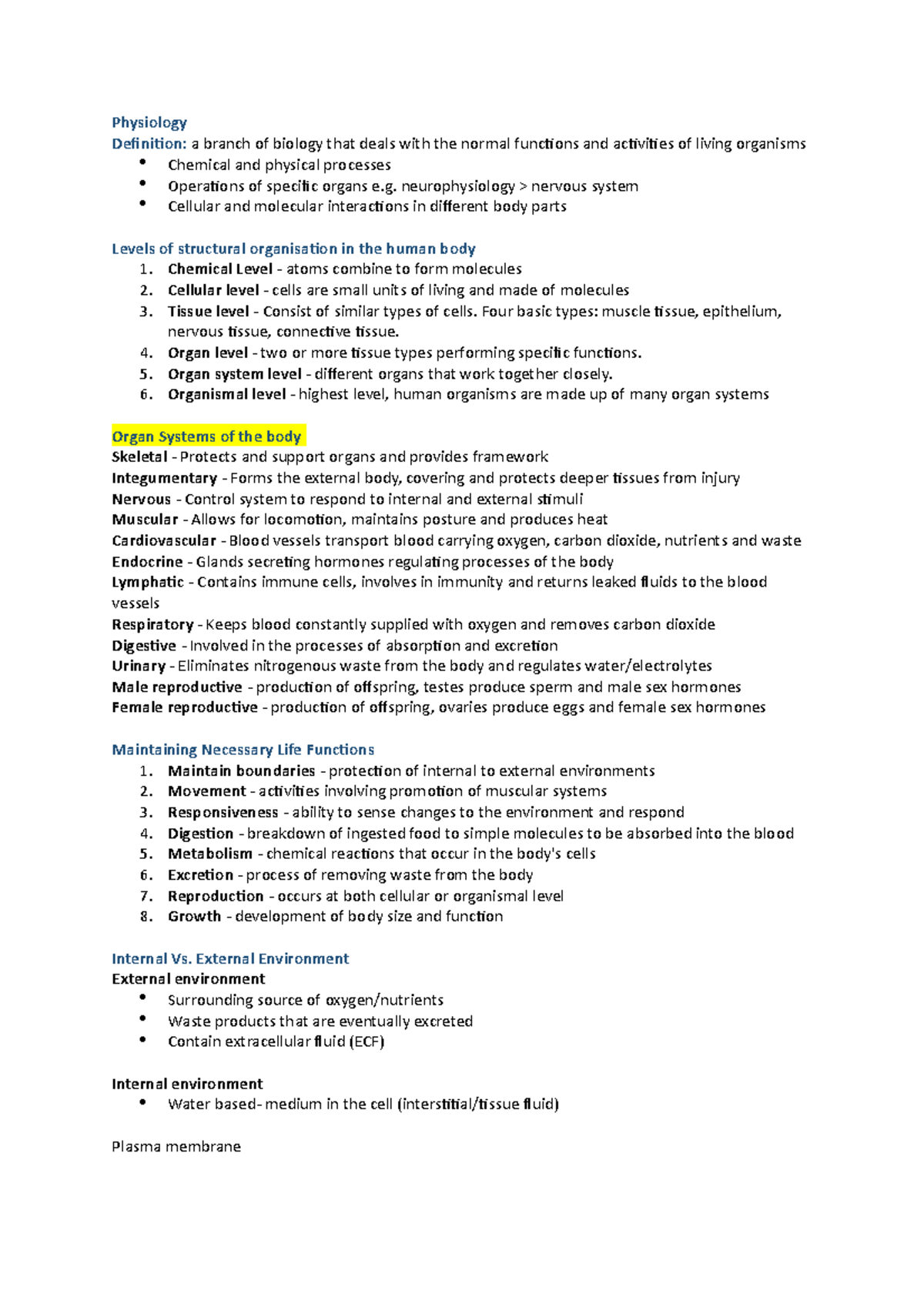 W1 Homeostasis in the Human Body - Physiology Definition: a branch of ...