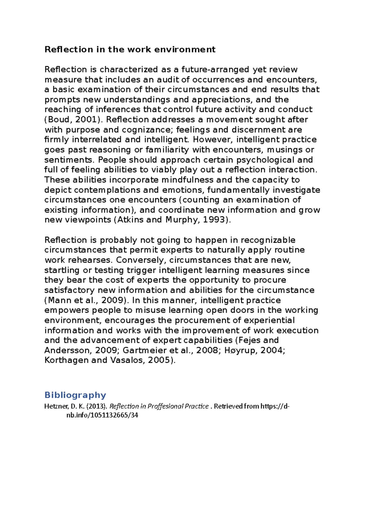 Reflection in the work environment - Reflection in the work environment ...