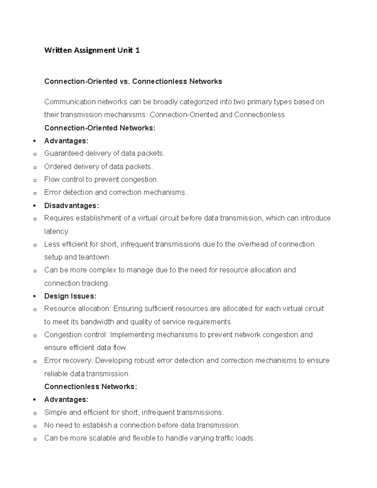 Written Assignment Unit 1 - Connectionless Networks Communication networks can be broadly - Studocu