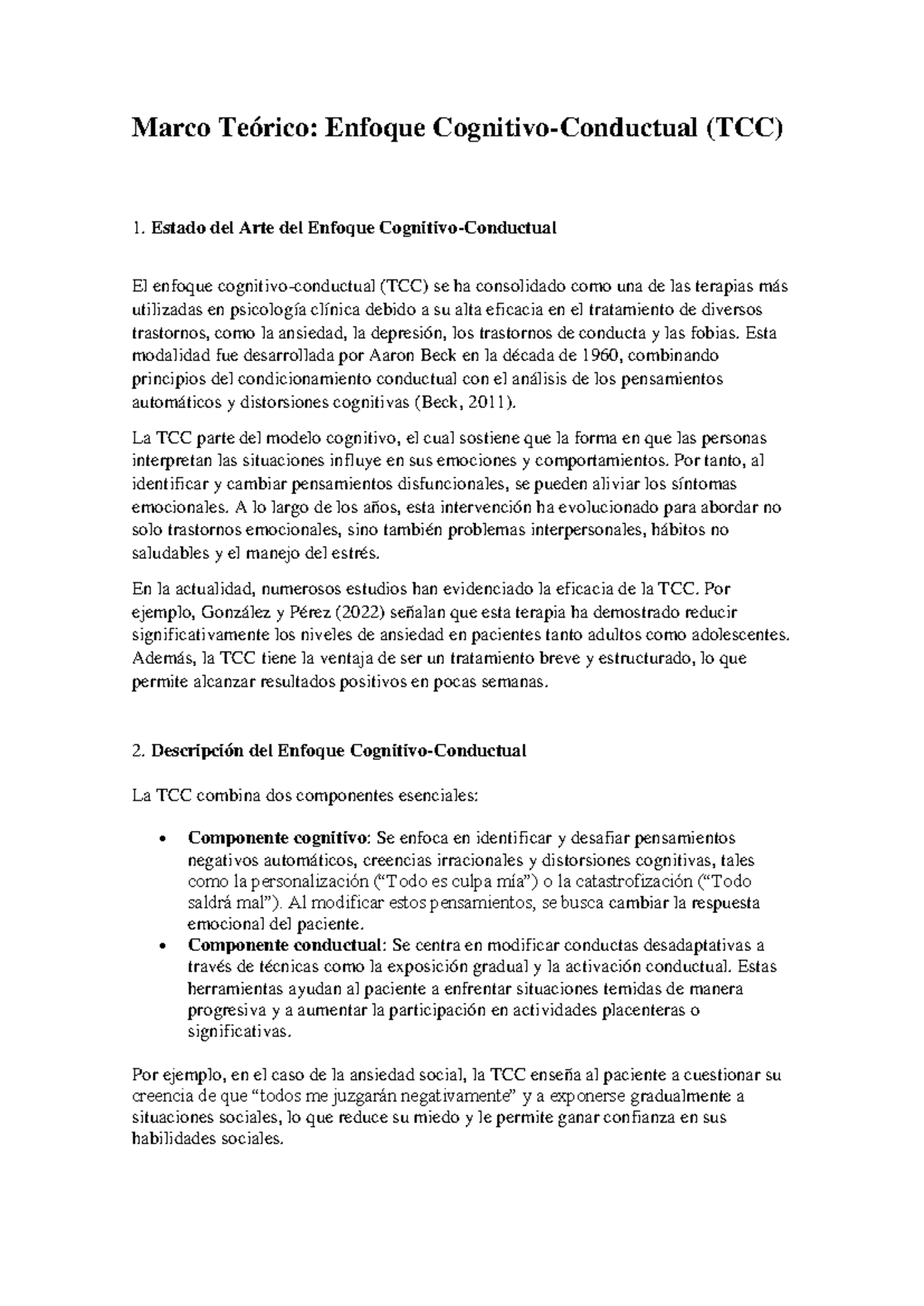 Marco Teorico DEL Enfoque Cognitivo Conductual TCC - Marco Teórico: Enfoque Cognitivo-Conductual ...