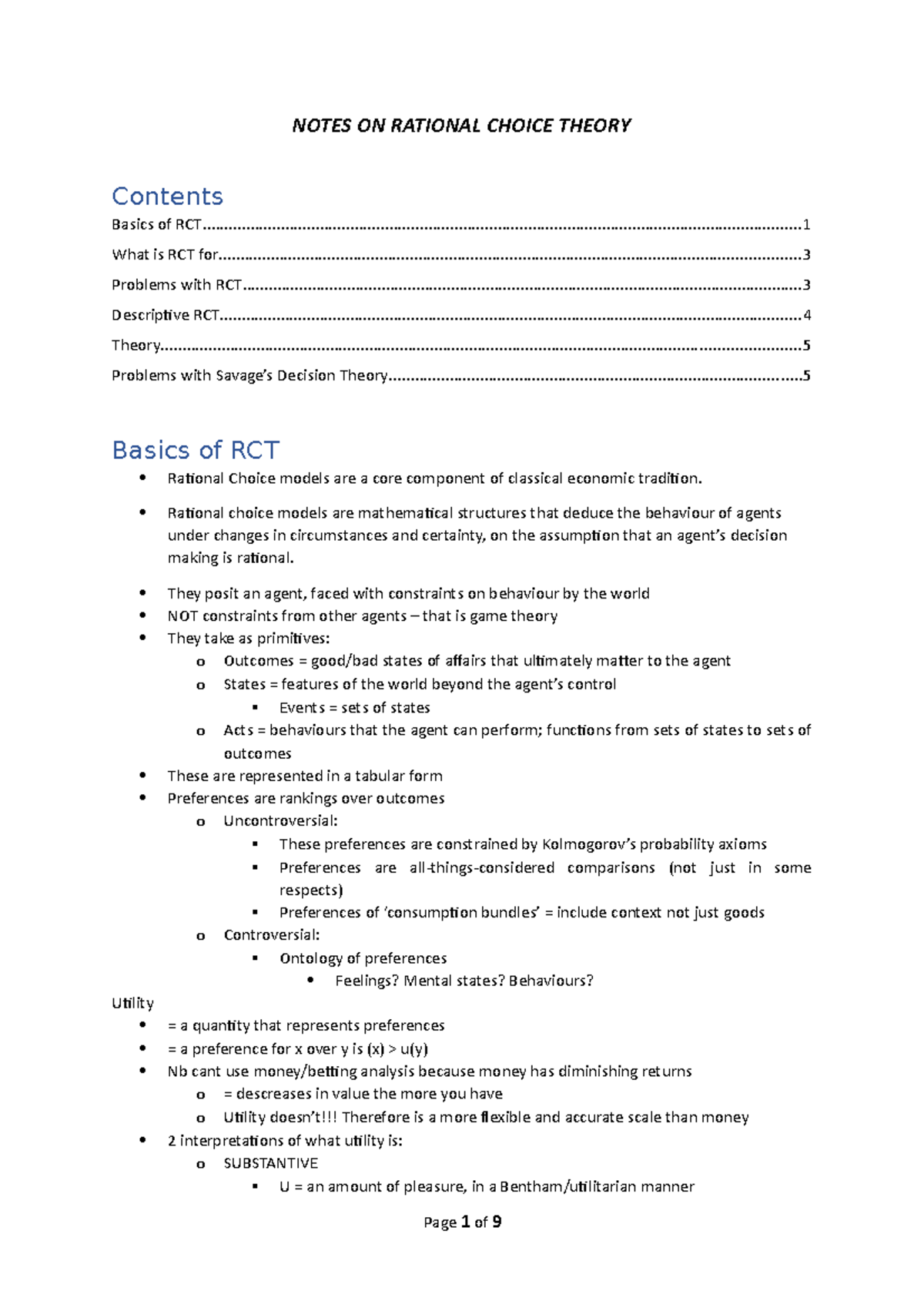 Notes on Rational Choice Theory - NOTES ON RATIONAL CHOICE THEORY ...