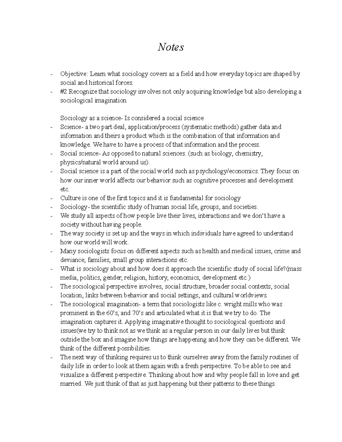 Intro to sociology - Professor Curch - Notes Objective: Learn what ...