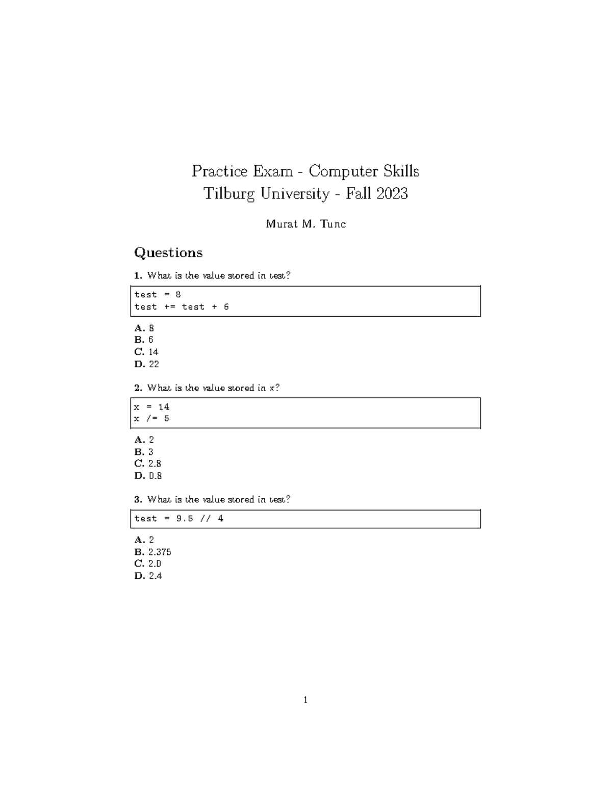 Practice Exam - Computer Skills - Practice Exam - Computer Skills ...