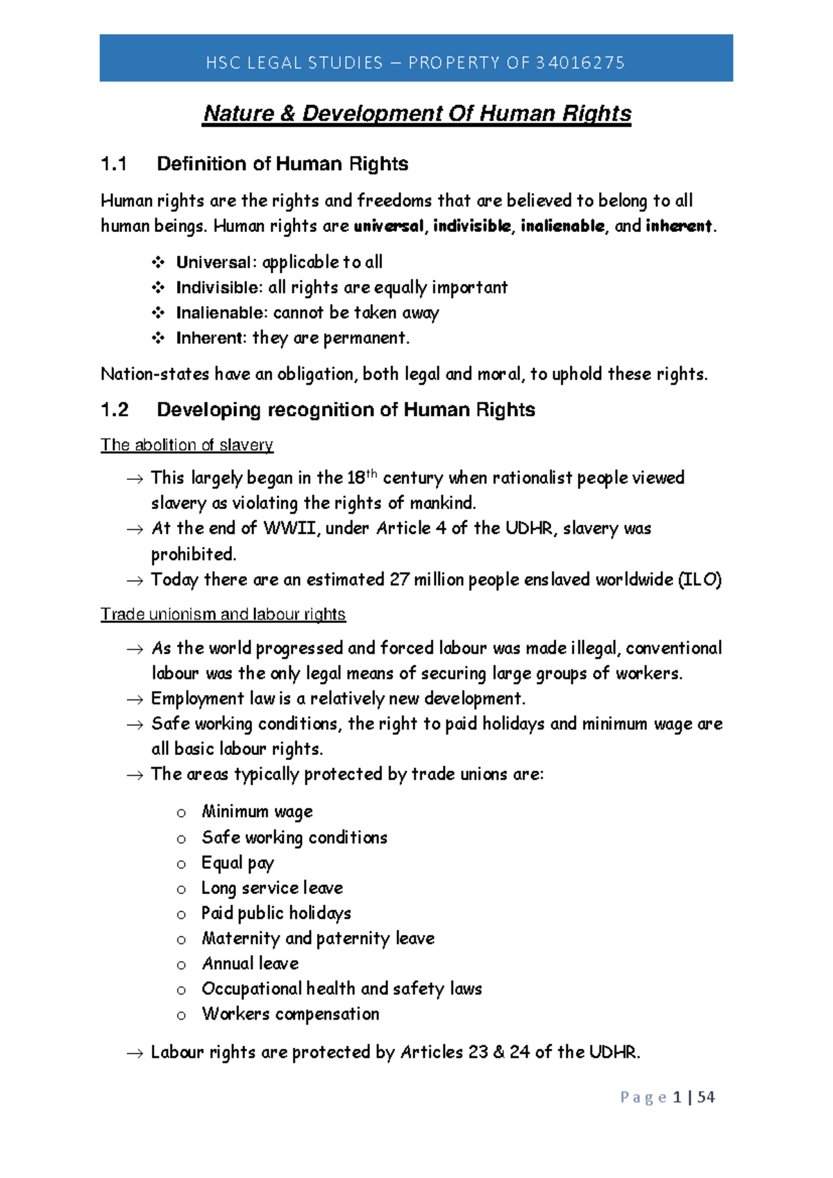 Band 6 - Human Rights & Crime Notes - Nature & Development Of Human ...