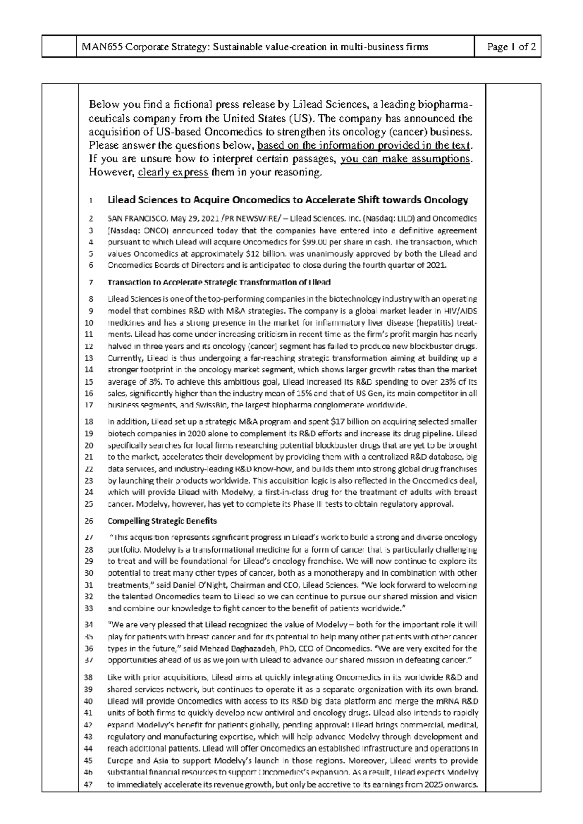 MAN 655 FSS2024 Exam Sample Questions - MAN 655 Corporate Strategy ...
