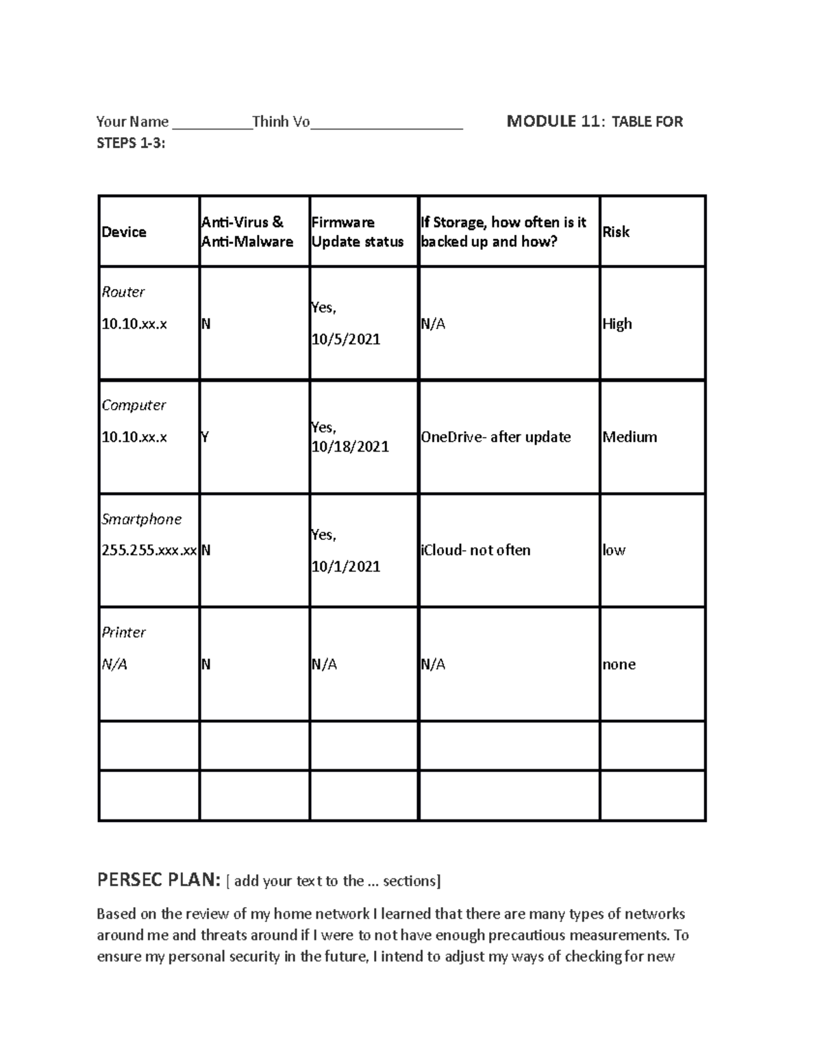 Module 11 LAB Form Home Security - Your Name Thinh Vo_________ MODULE 11: TABLE FOR STEPS 1-3 ...