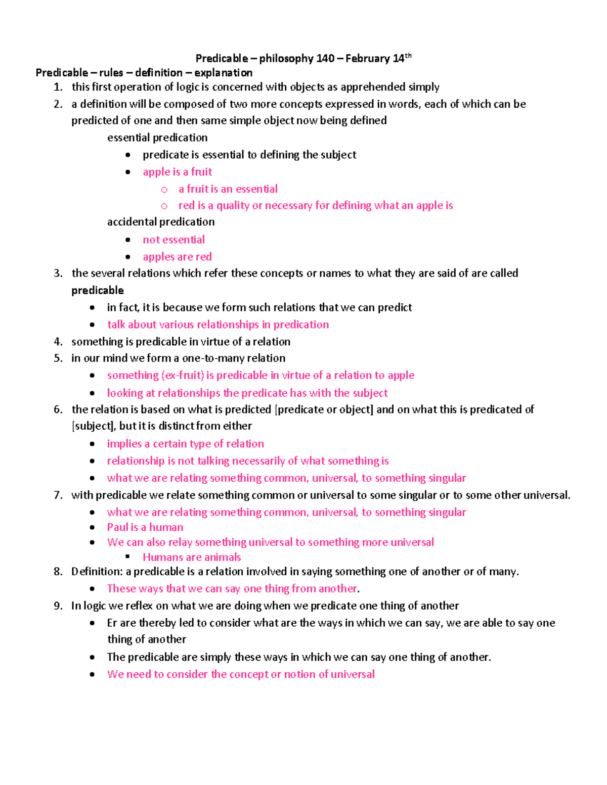 Predicables - philosphy 140 - Predicable – philosophy 140 – February ...