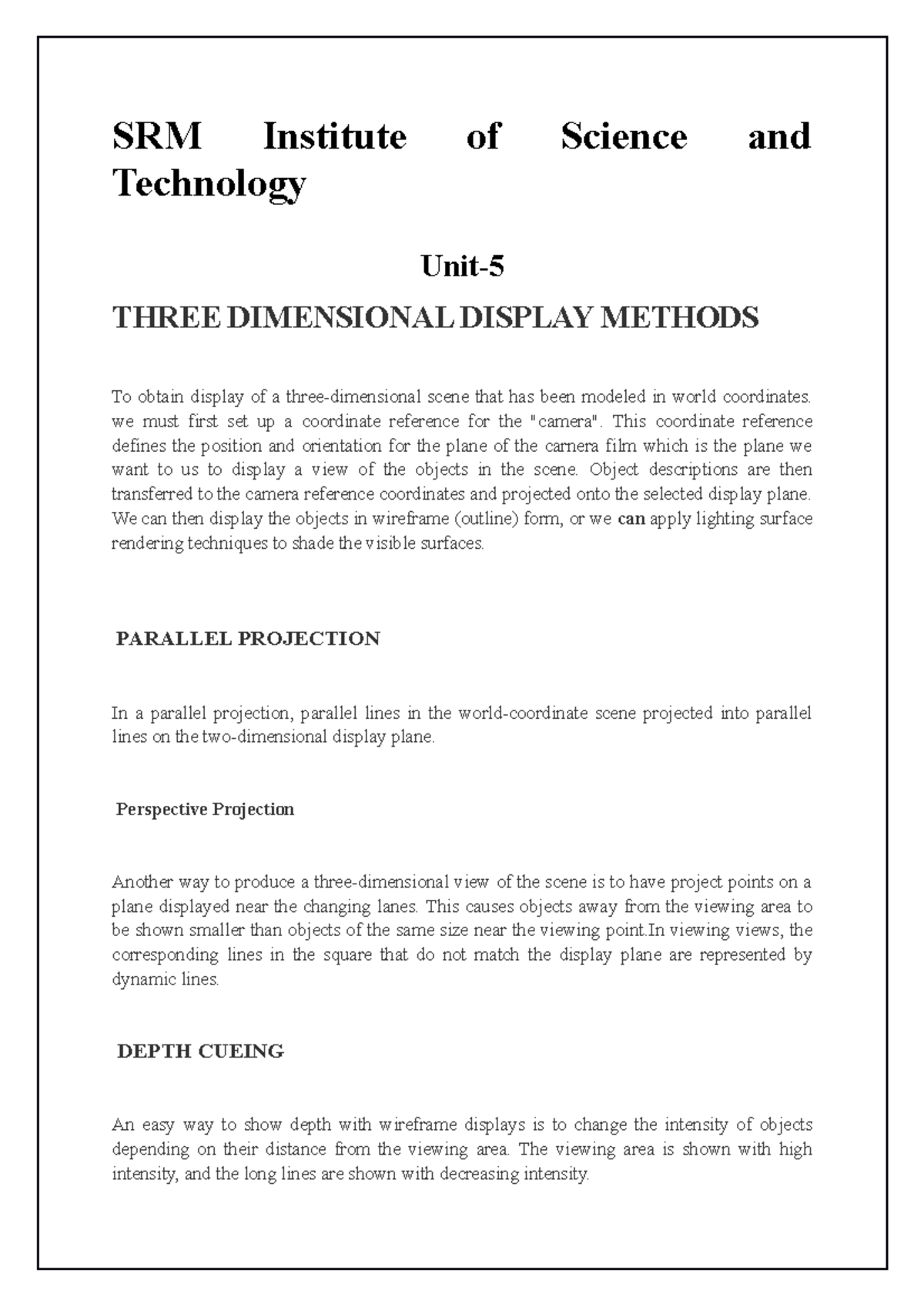 Three Dimensional Display Methods - SRM Institute of Science and Technology Unit- THREE ...