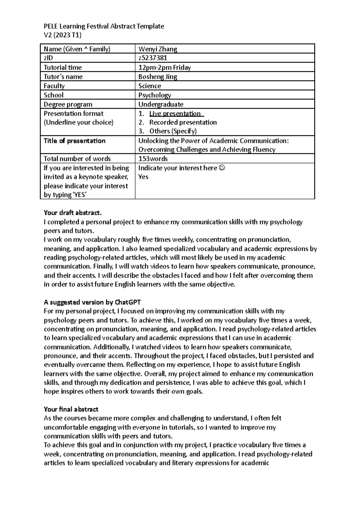 PELE presentation Abstract - PELE Learning Festival Abstract Template ...