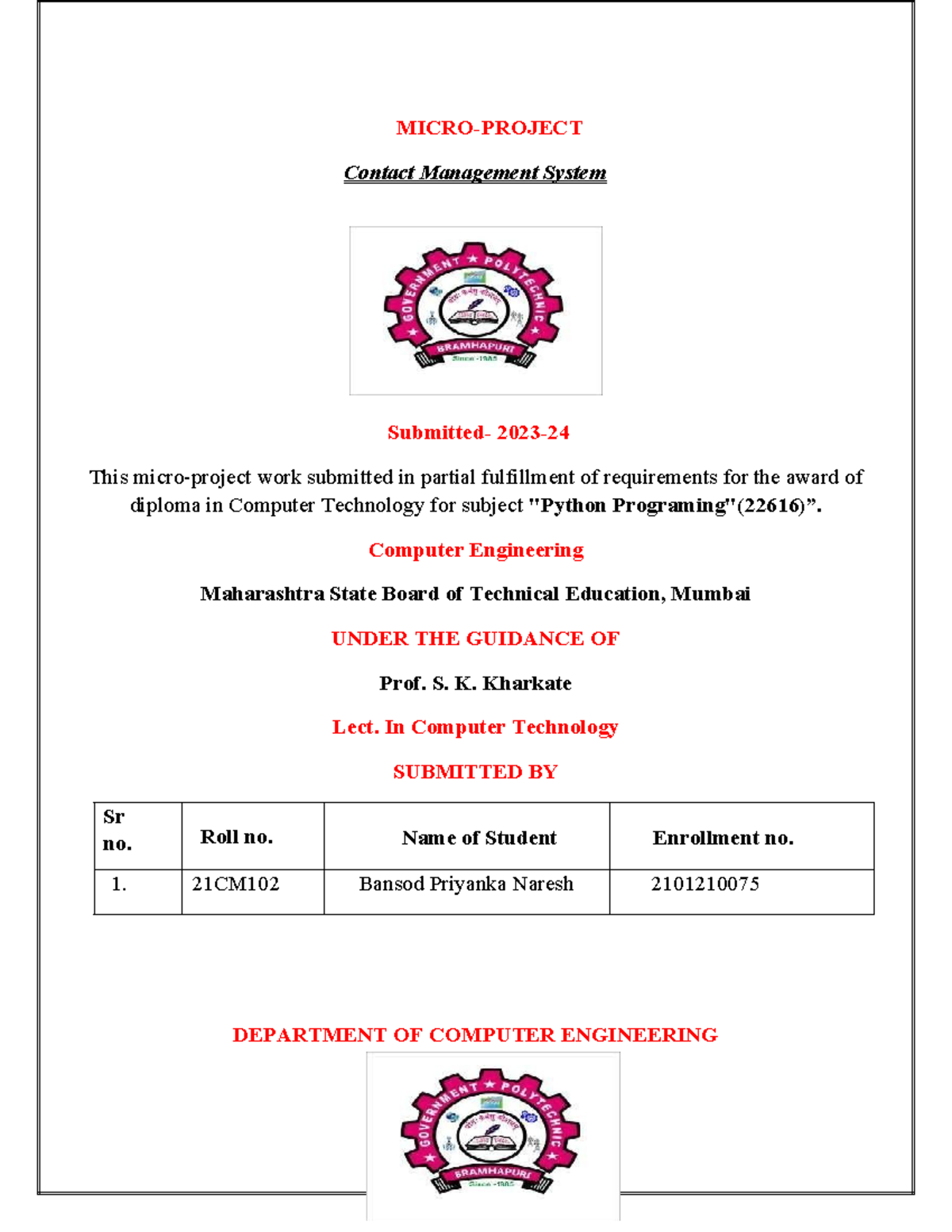 Micro-Project Python Priyanka Bansod - MICRO-PROJECT Contact Management ...