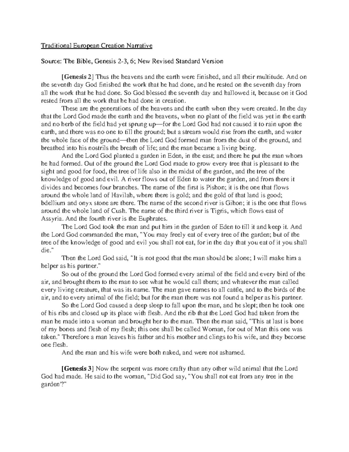 Traditional European Creation Narrative - And on the seventh day God ...