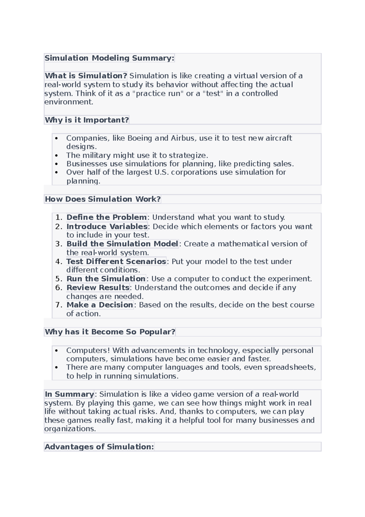 Simulation Modeling Summary - Simulation Modeling Summary: What is ...