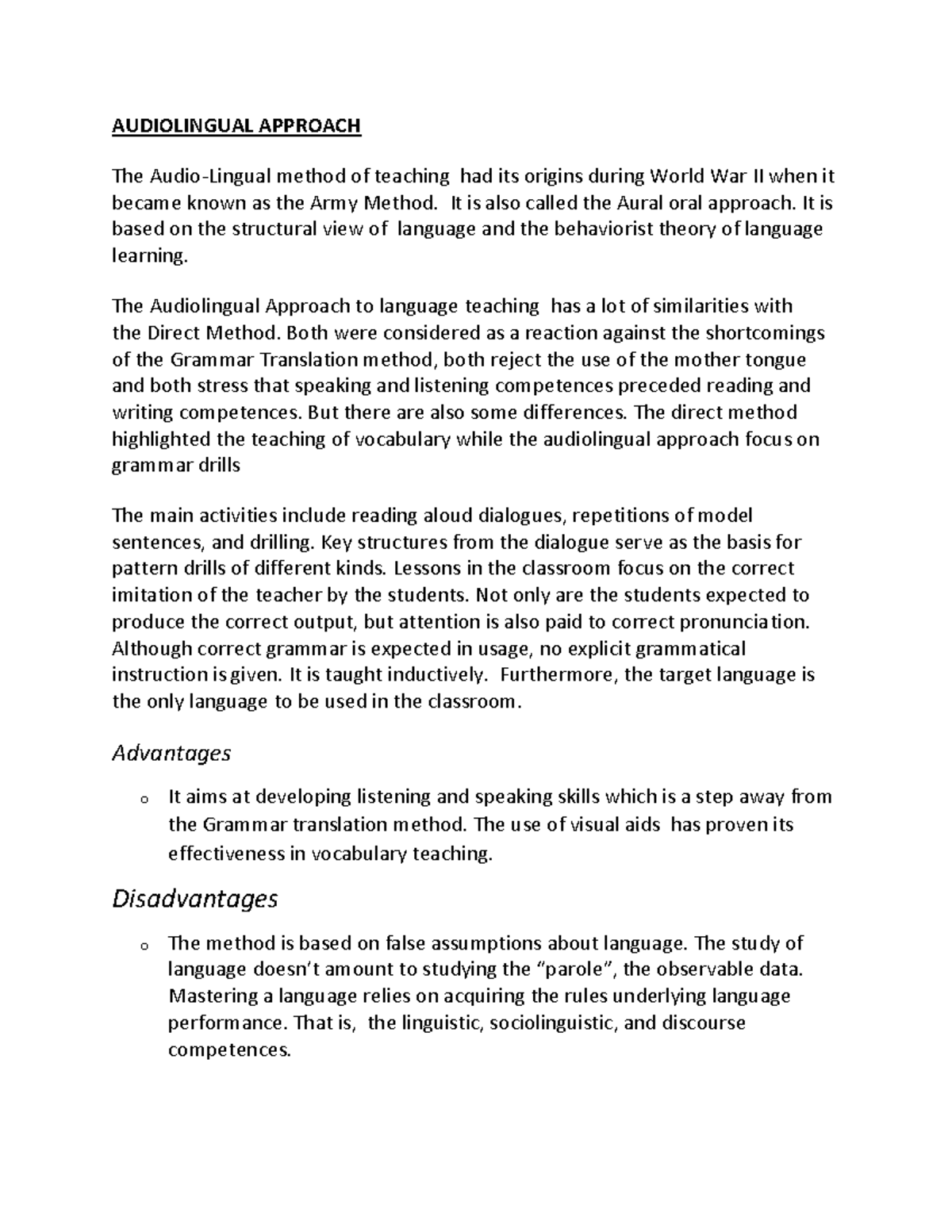 Audiolingual Approach - AUDIOLINGUAL APPROACH The Audio-Lingual method ...