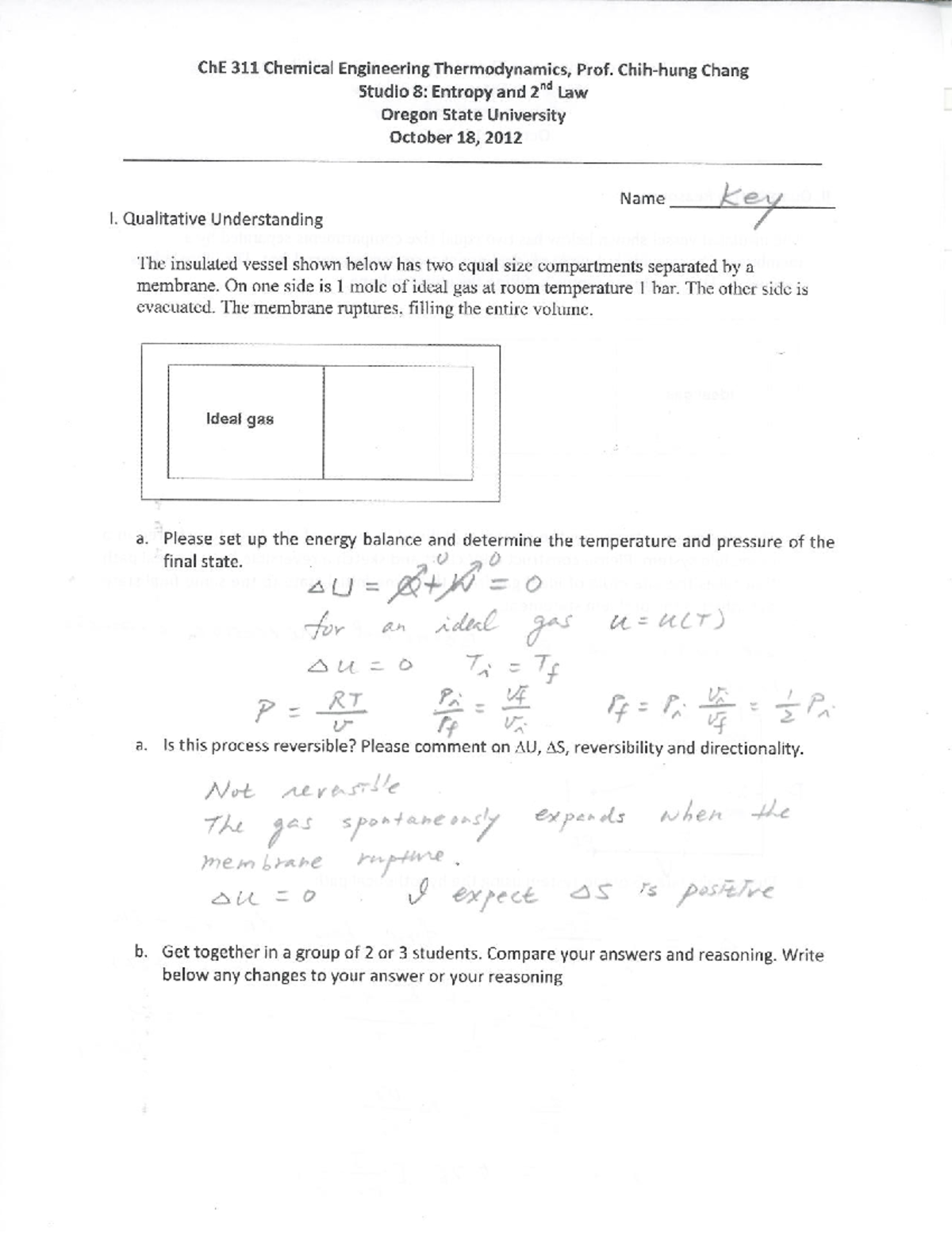 CHE 311 Studio 7 solutions - CHE 311 - Studocu