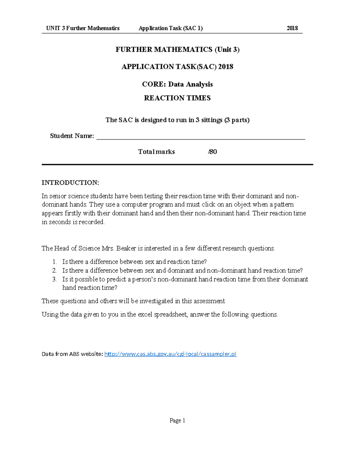 Practice SAC 2- Questions - FURTHER MATHEMATICS (Unit 3) APPLICATION ...