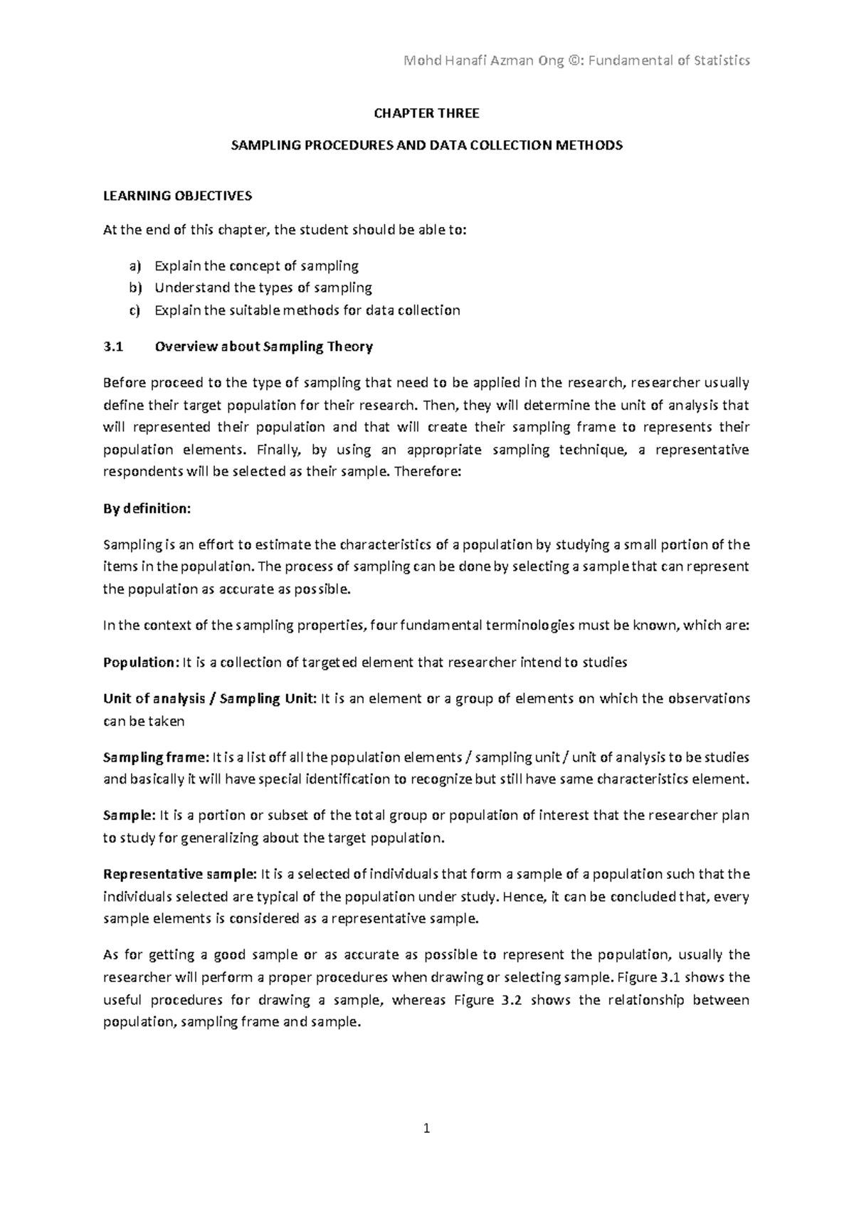 Chapter Three - CHAPTER THREE SAMPLING PROCEDURES AND DATA COLLECTION METHODS LEARNING ...