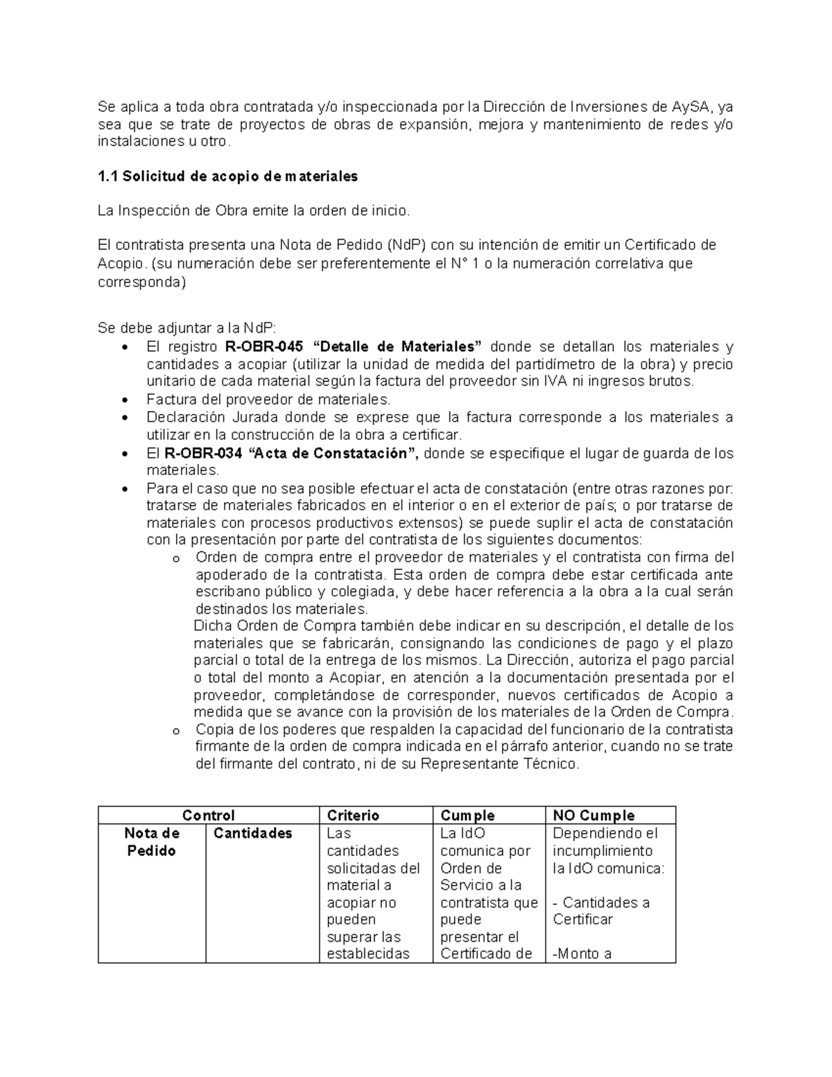 Desarrollo Acopio de Materiales - Se aplica a toda obra contratada y/o ...