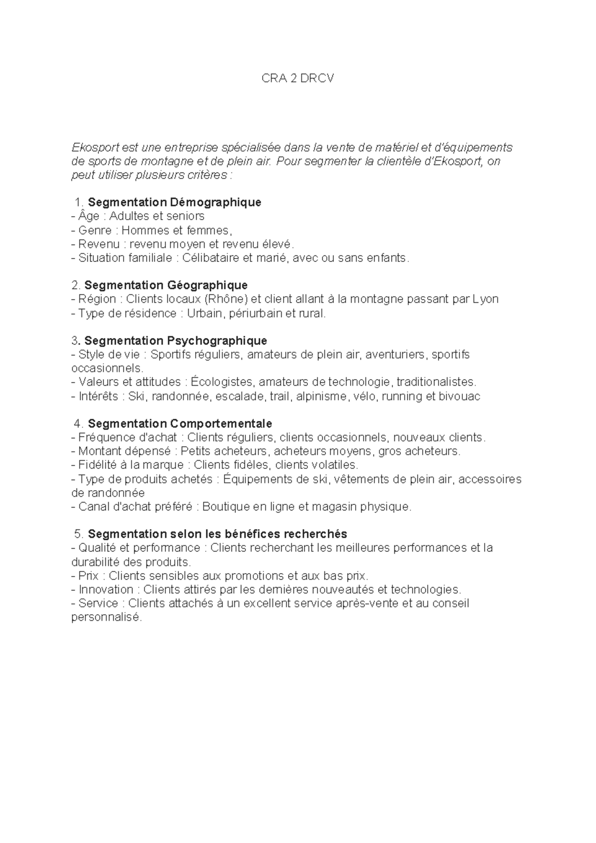 CRA 2 DRCV - fiche cra - CRA 2 DRCV Ekosport est une entreprise ...