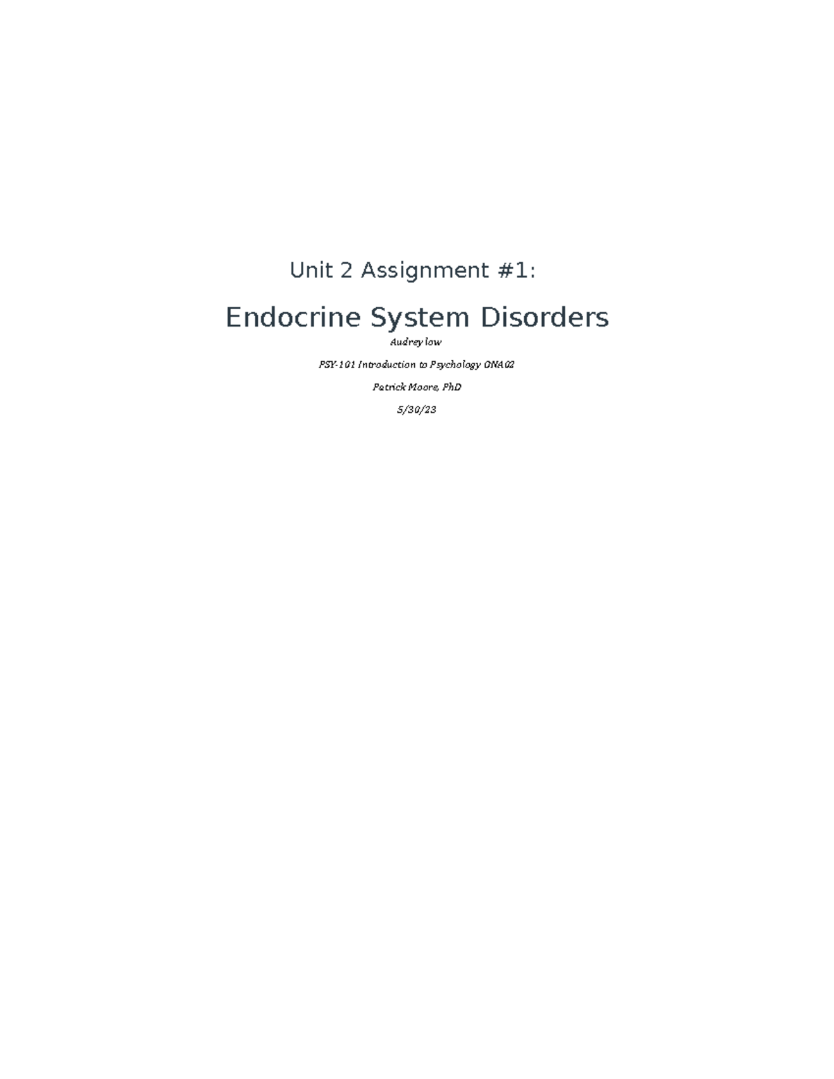 Endocrine system disorder - Unit 2 Assignment #1: Endocrine System ...