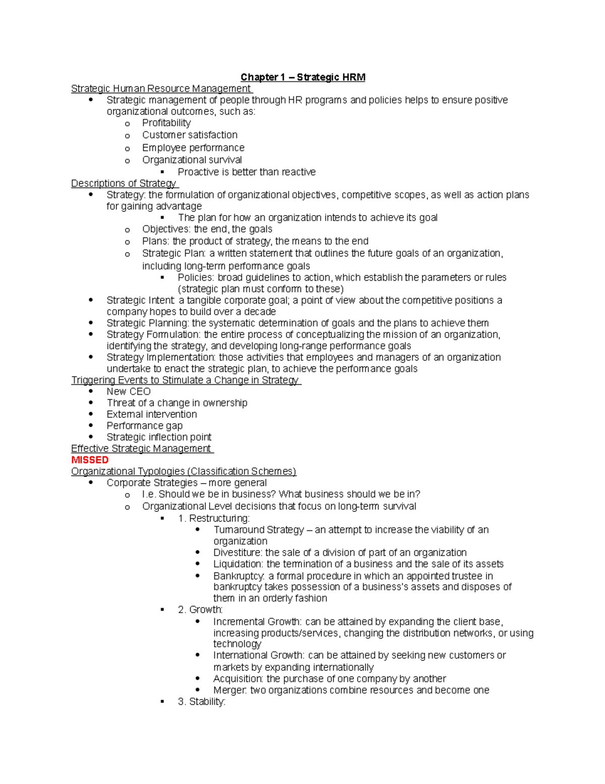 Lecture Notes - Chapter 1 Strategic HRM Strategic Human Resource ...