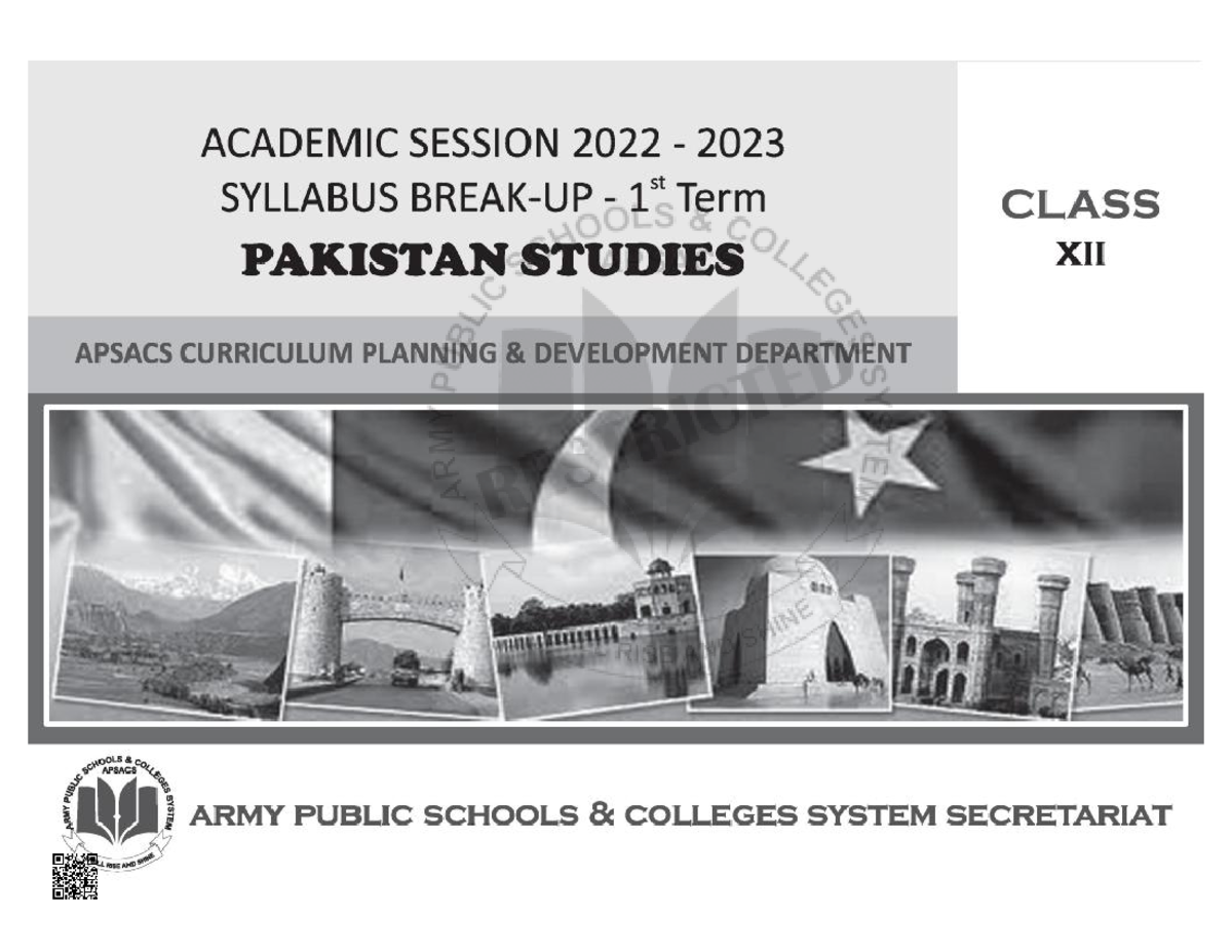 Class XII Pak Studies - MCQs based document - i Army Public Schools and ...