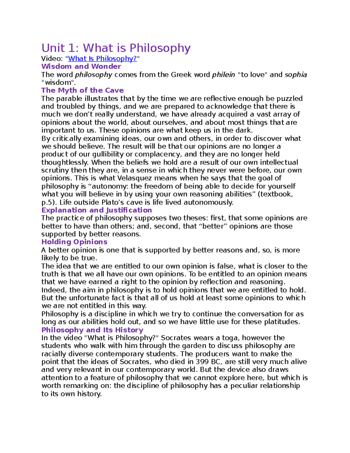 Unit 1 - What is Philosophy - Unit 1: What is Philosophy Video: "What ...