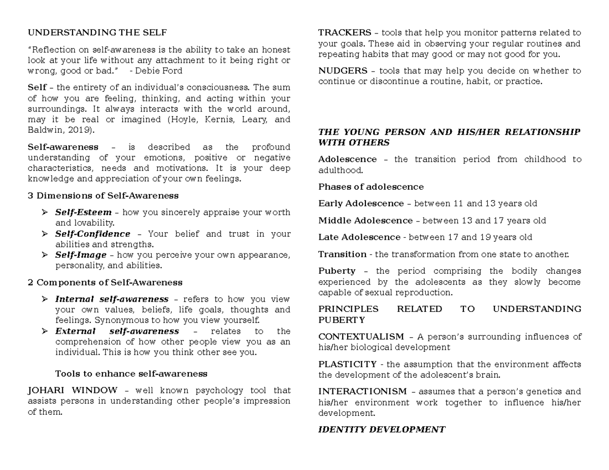 Understanding-THE-SELF - UNDERSTANDING THE SELF “Reflection on self ...