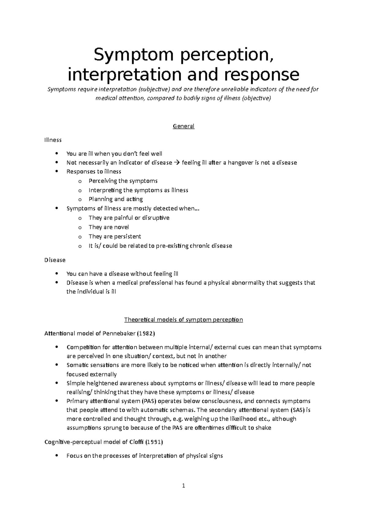 9 - Symptom perception, interpretation and response - Symptom ...