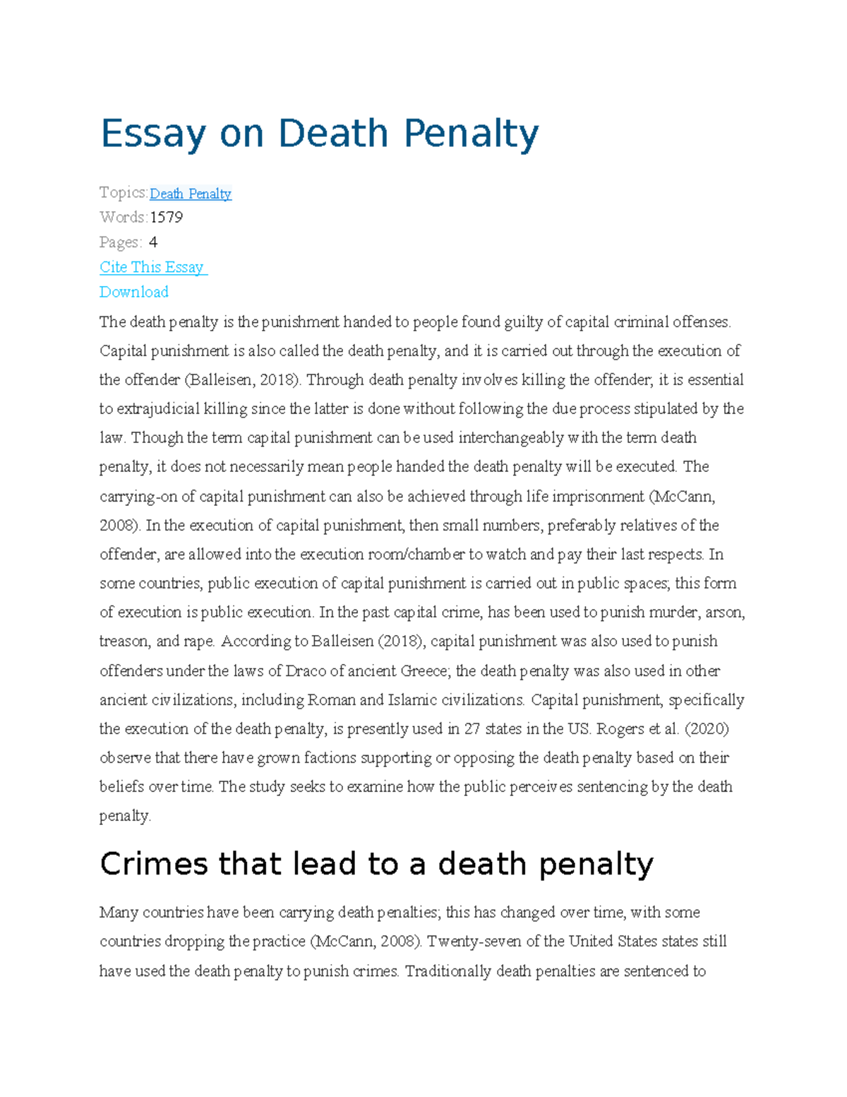 Essays - examples of essay - Essay on Death Penalty Topics:Death ...