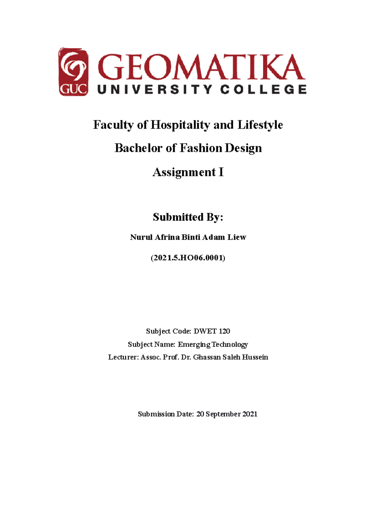 Assignment 1 DWET 120 Emerging Technology - Faculty of Hospitality and ...