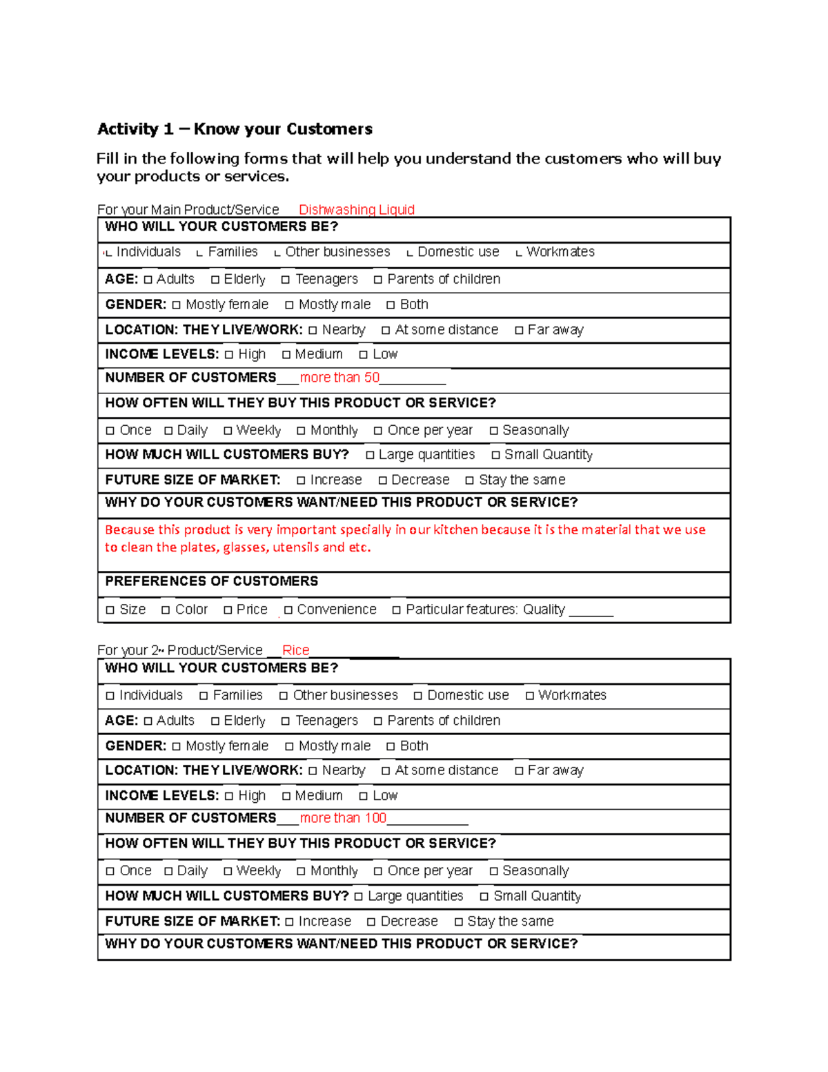 Activity 1 – Know your Customers - Activity 1 – Know your Customers ...