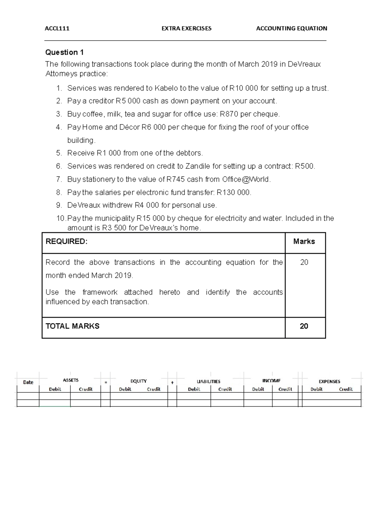 Accounting equation -tutor - ACCL111 EXTRA EXERCISES ACCOUNTING ...