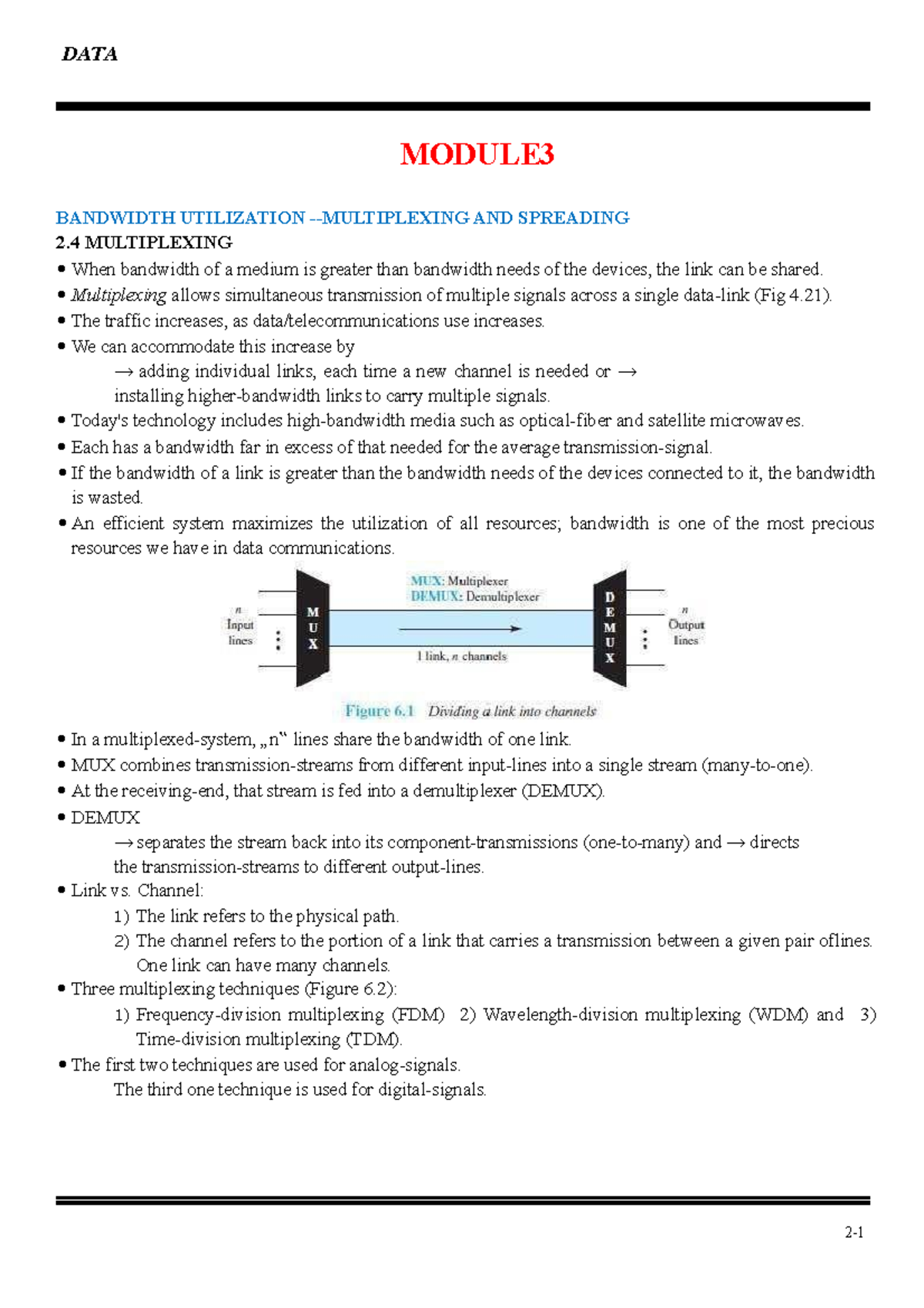 Module 3 part1 - notes as per syllabus - MODULE BANDWIDTH UTILIZATION ...