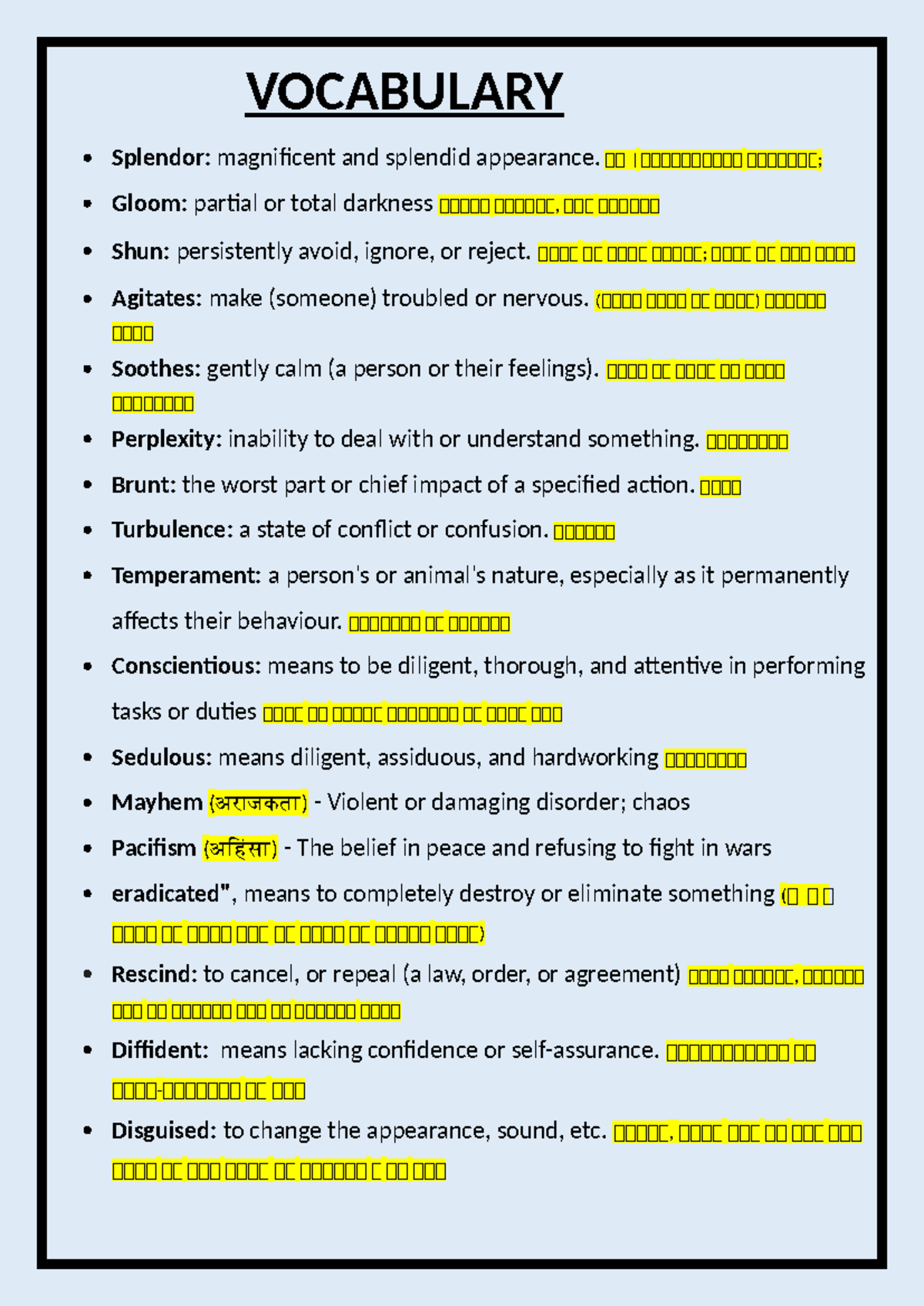 Vocabulary - VOCABULARY Splendor: magnificent and splendid appearance ...