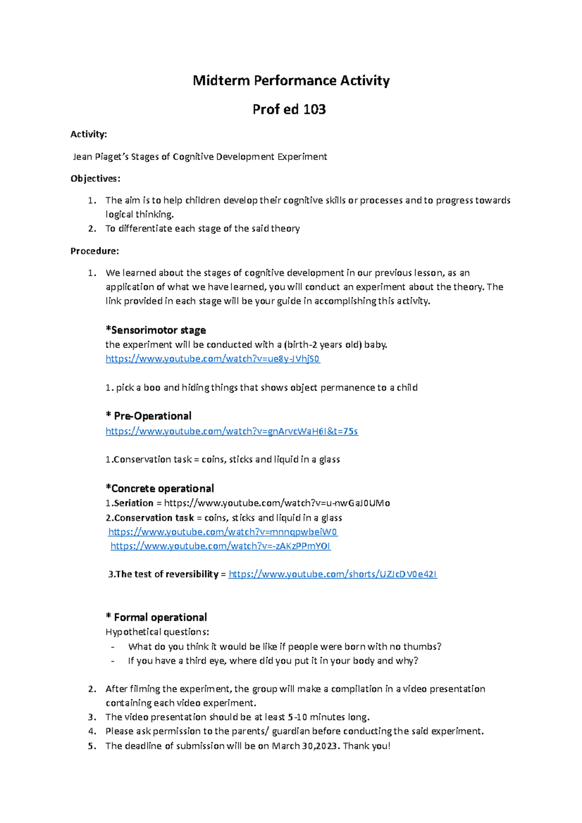 Midterm-Performance-Activity - Midterm Performance Activity Prof ed 103 Activity: Jean Piaget’s ...