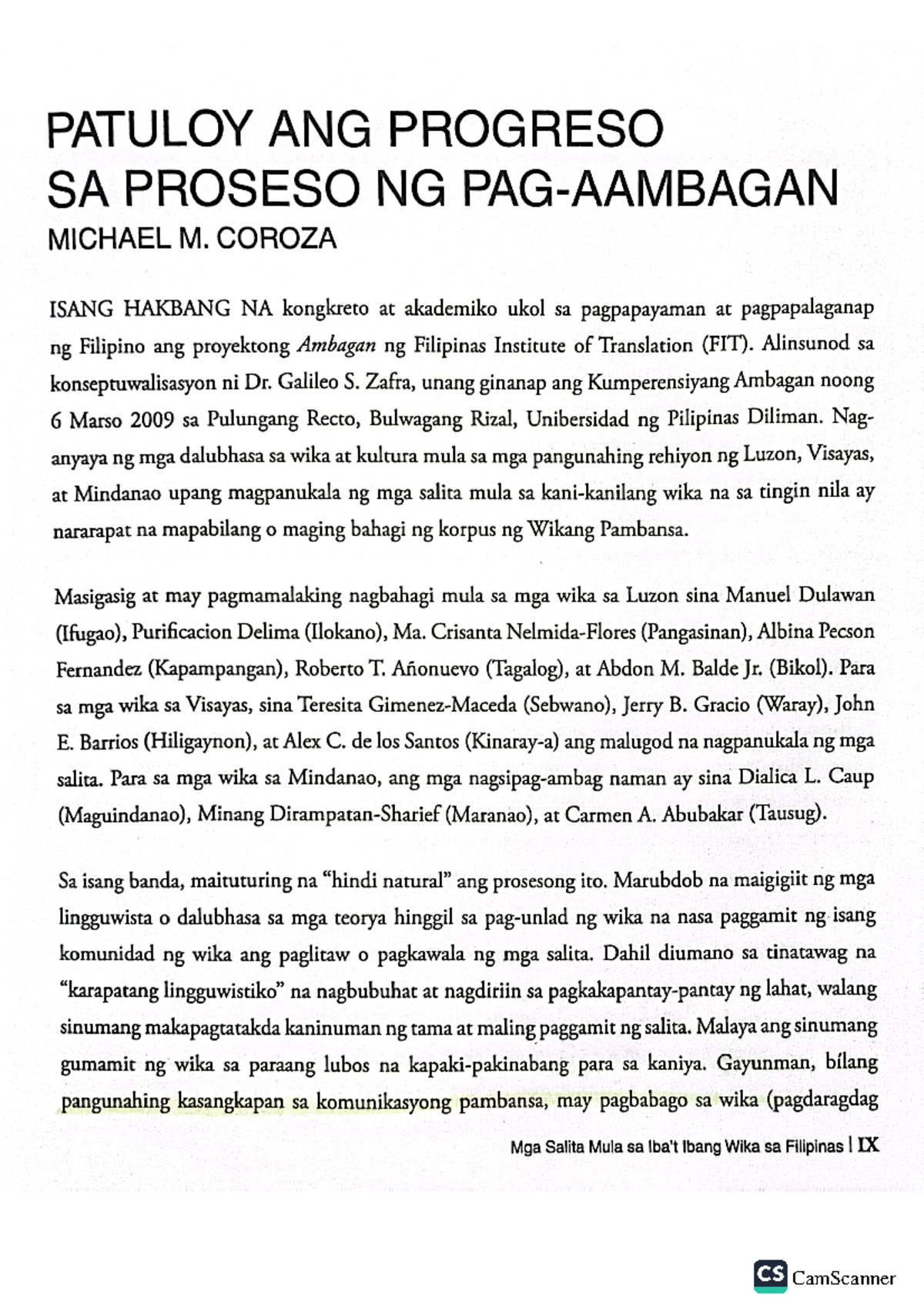 Patuloy ang Progreso sa Proseso ng Pag aambagan - Dalumat - Studocu