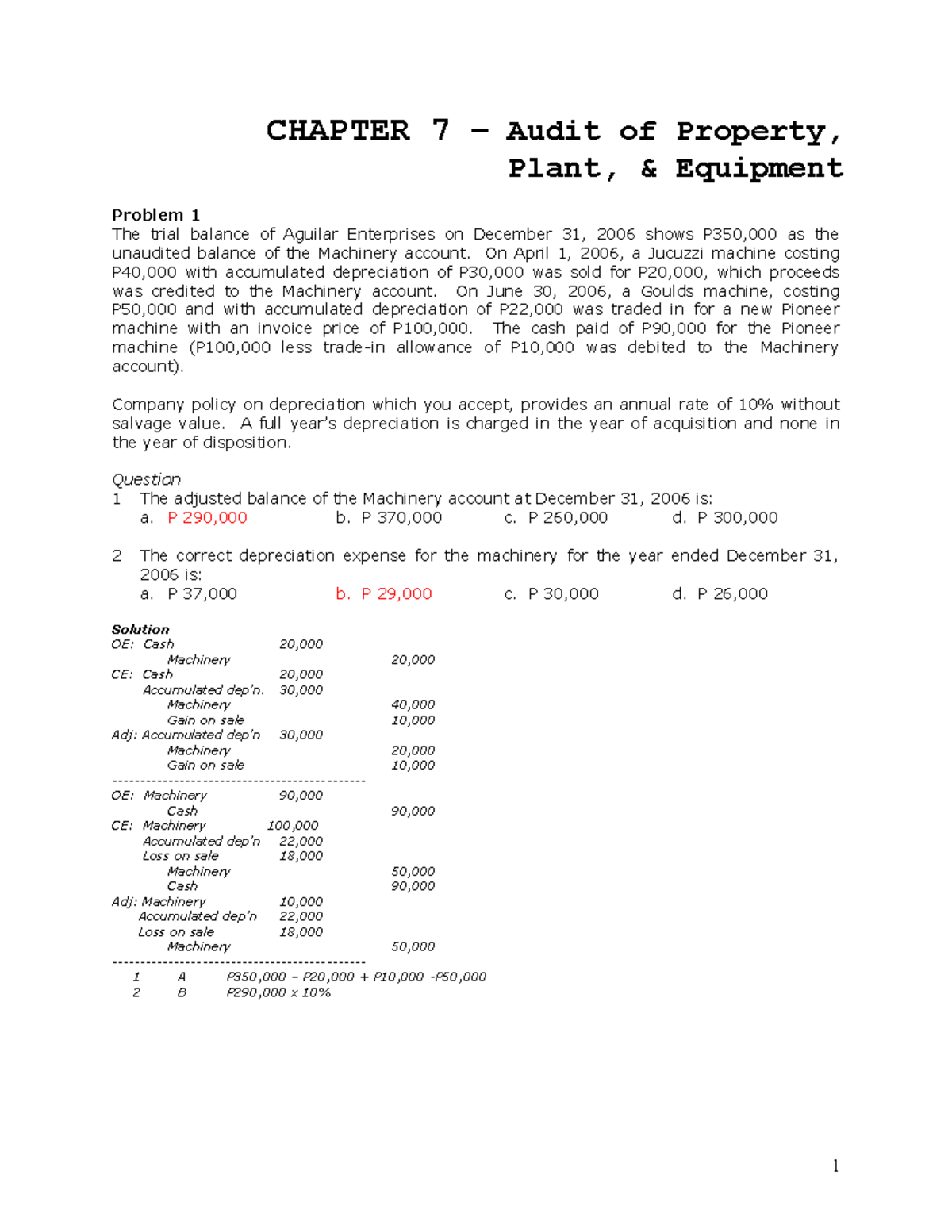 Audit of Property Plant and Equipment - CHAPTER 7 Audit of Property ...