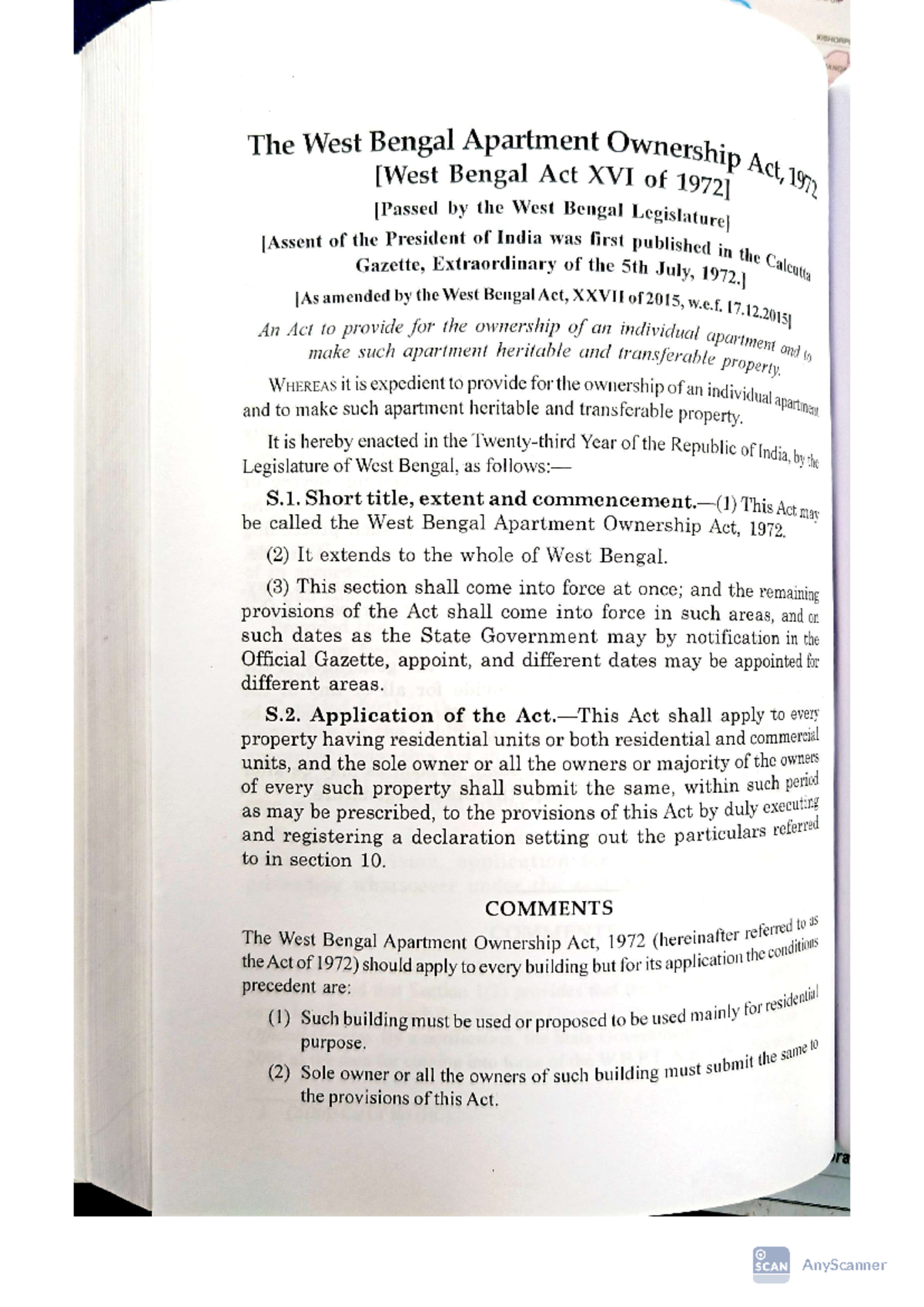 W.b.apartment act - Summary Ba llb - Studocu