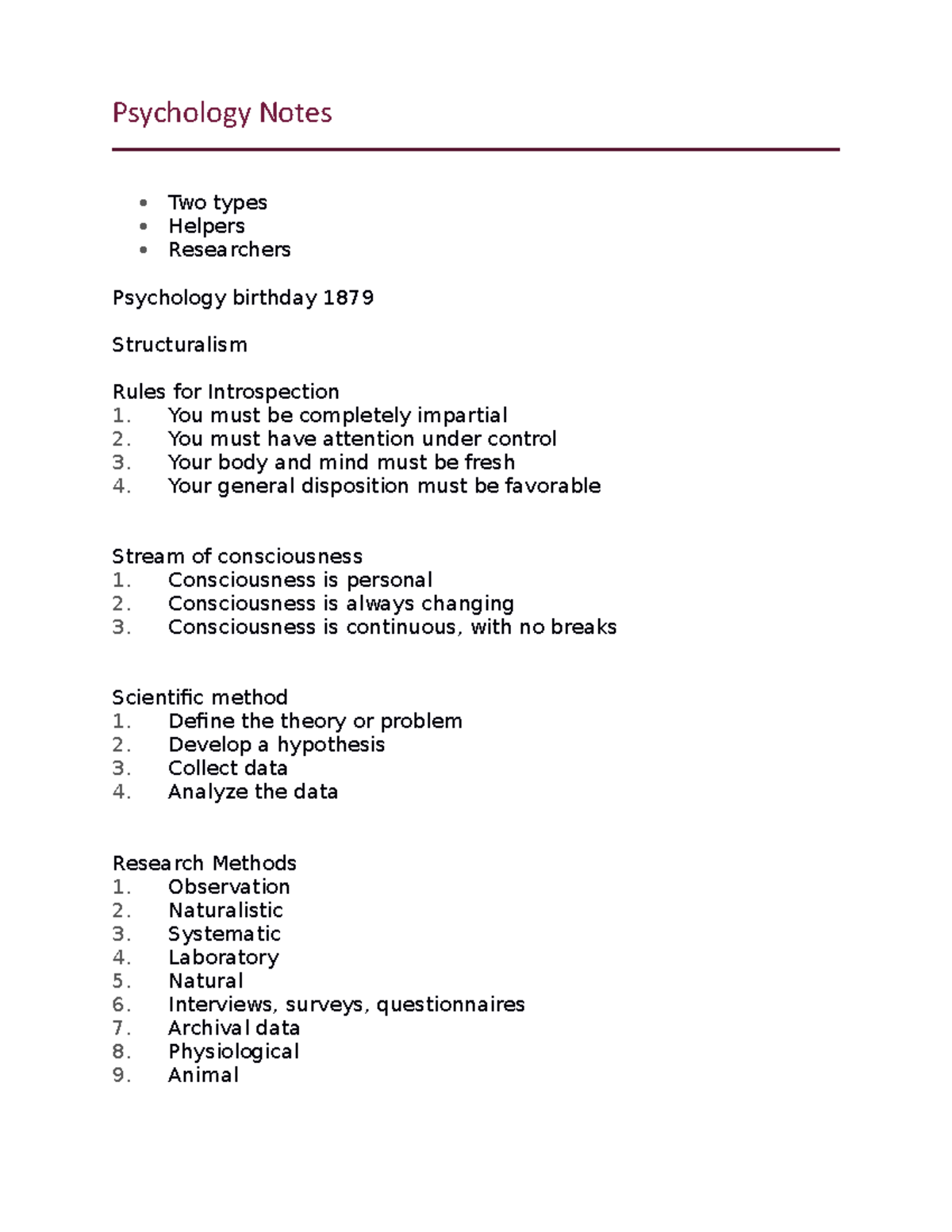 Psychology Notes - Psychology Notes Two types Helpers Researchers ...
