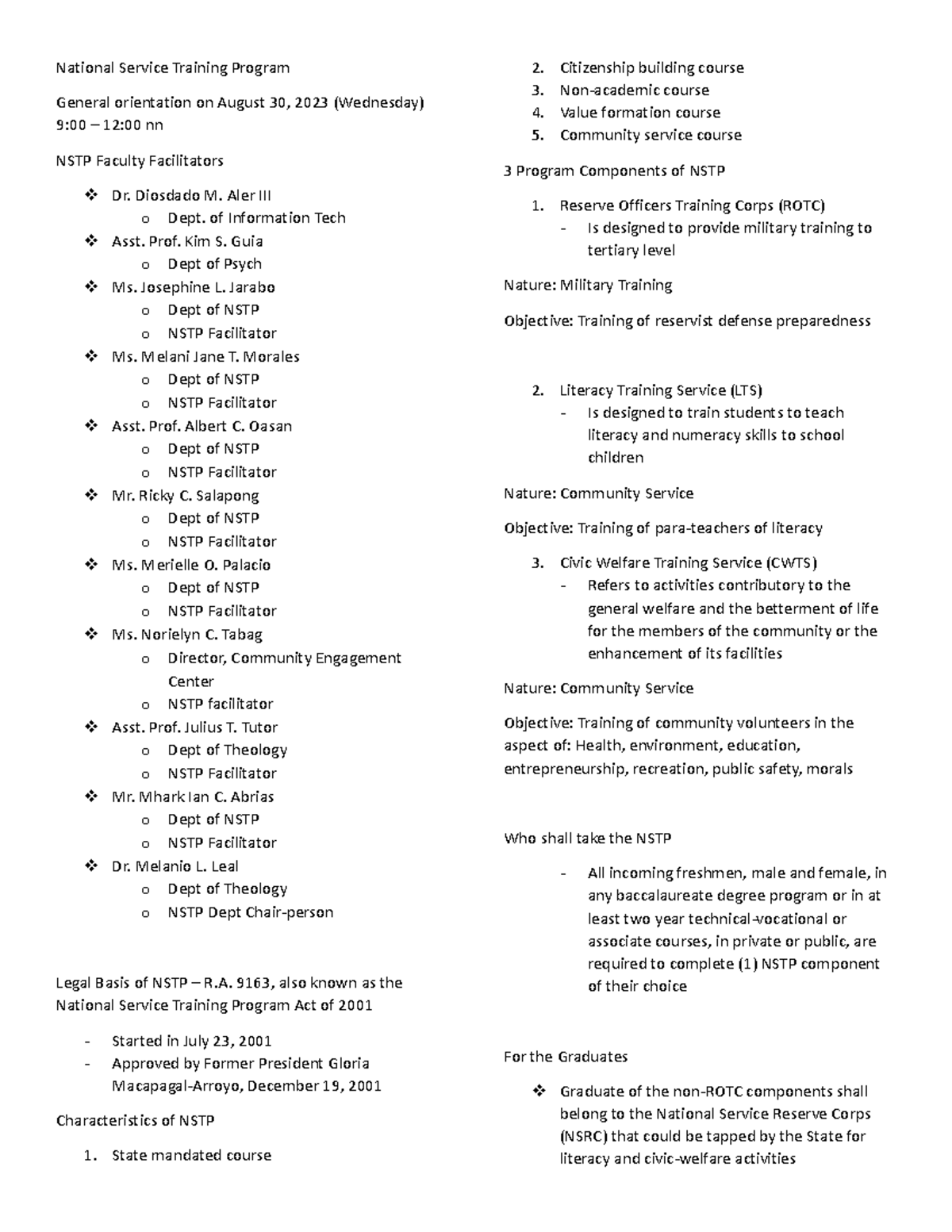 National Service Training Program - National Service Training Program ...