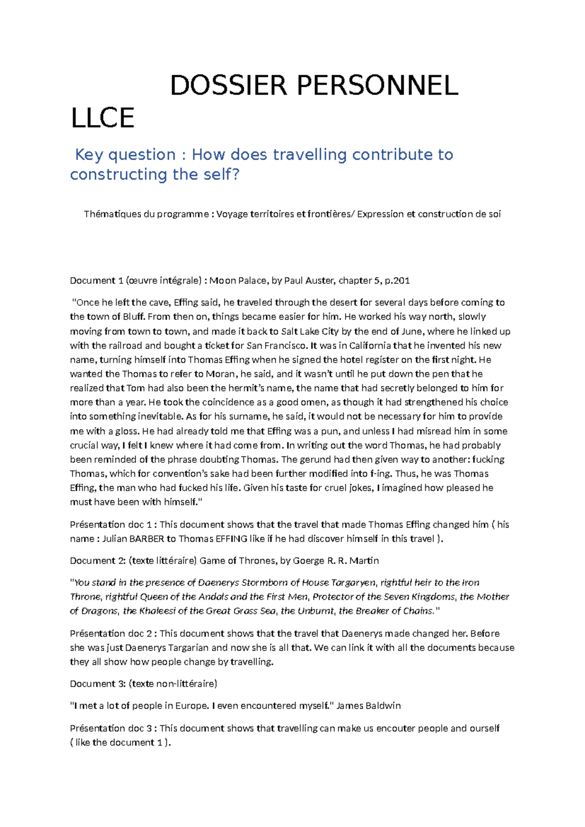Dossier Personnel LLCE - DOSSIER PERSONNEL LLCE Key question : How does ...