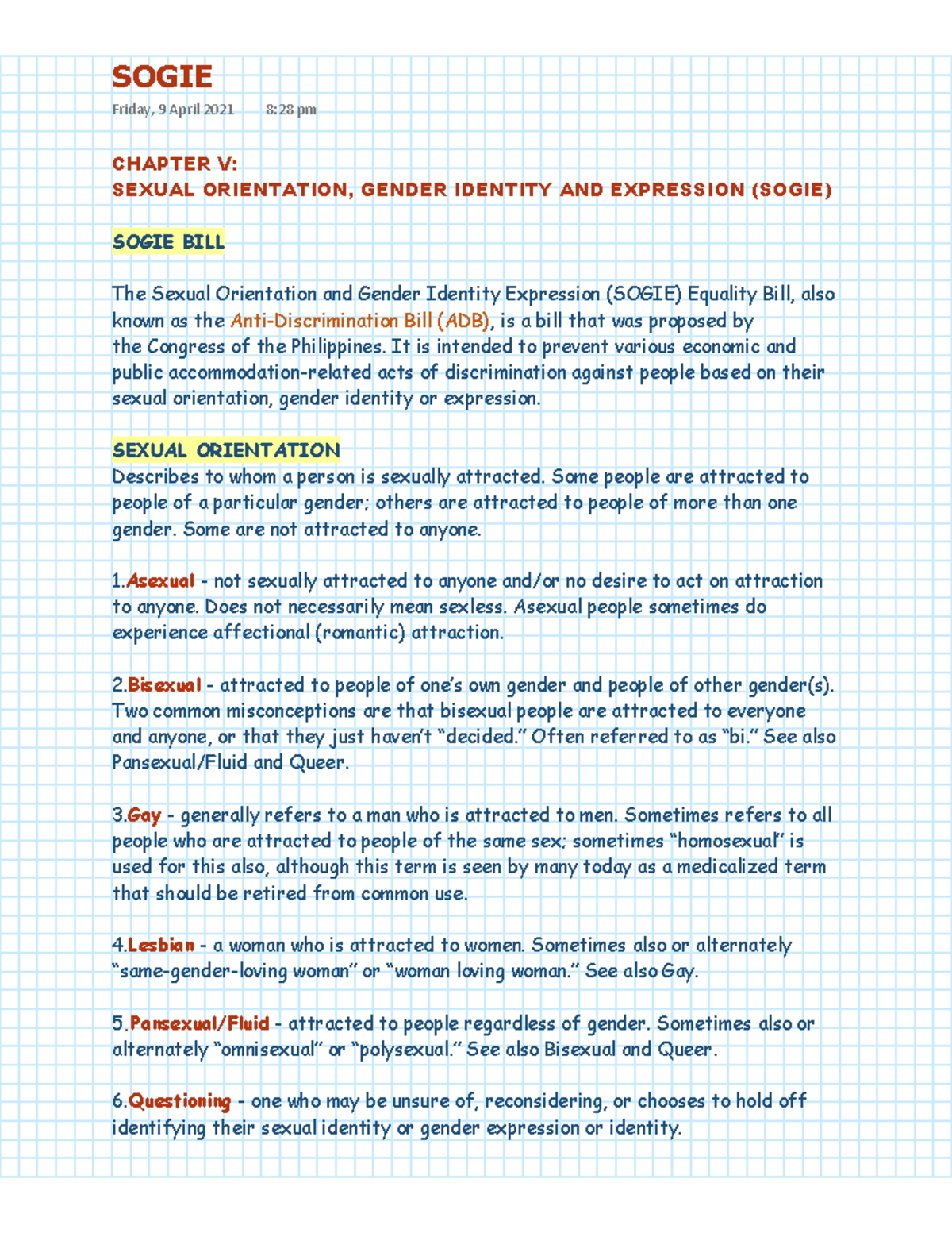 Sexual Orientation and Gender Identity Expression (SOGIE)- Notes ...