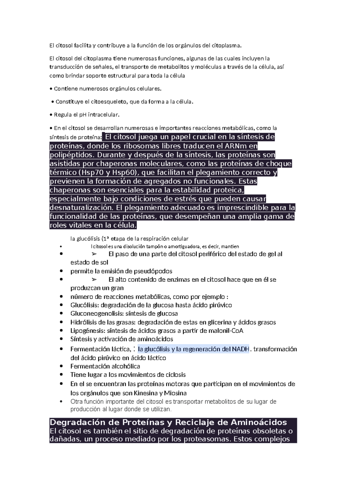 Citosol 3 - Apuntes - El citosol facilita y contribuye a la función de ...